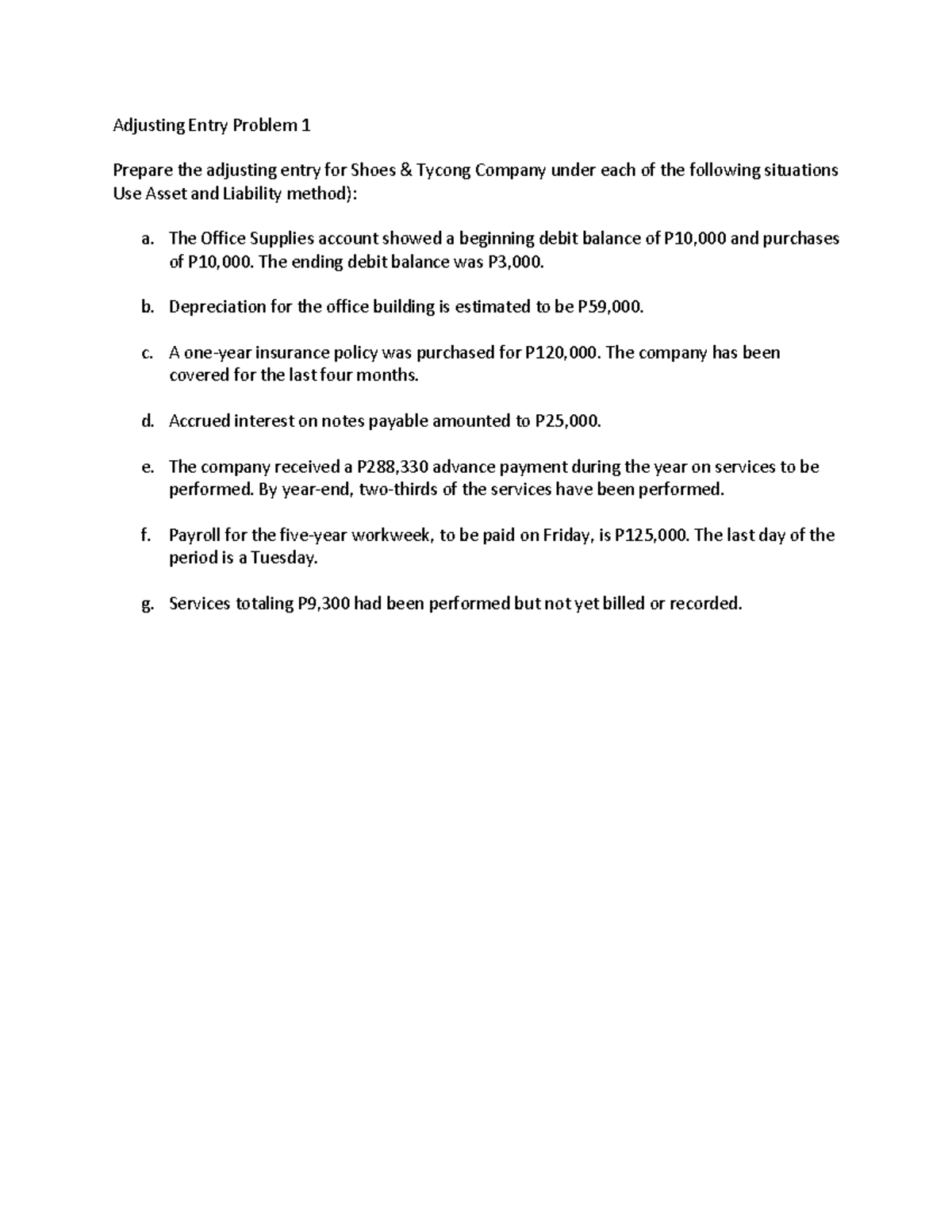 Adjusting-Entries-Problem - Adjusting Entry Problem 1 Prepare the ...