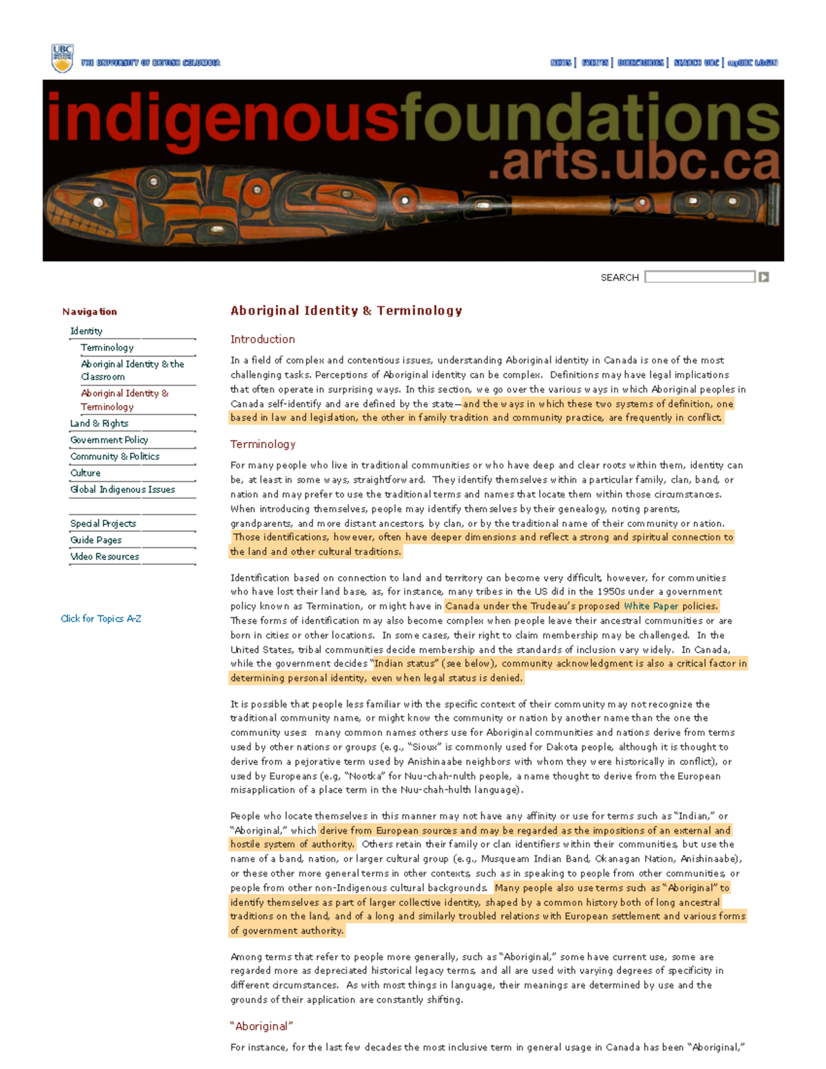 Aboriginal Identity Terminology - Click for Topics A-Z Aboriginal ...