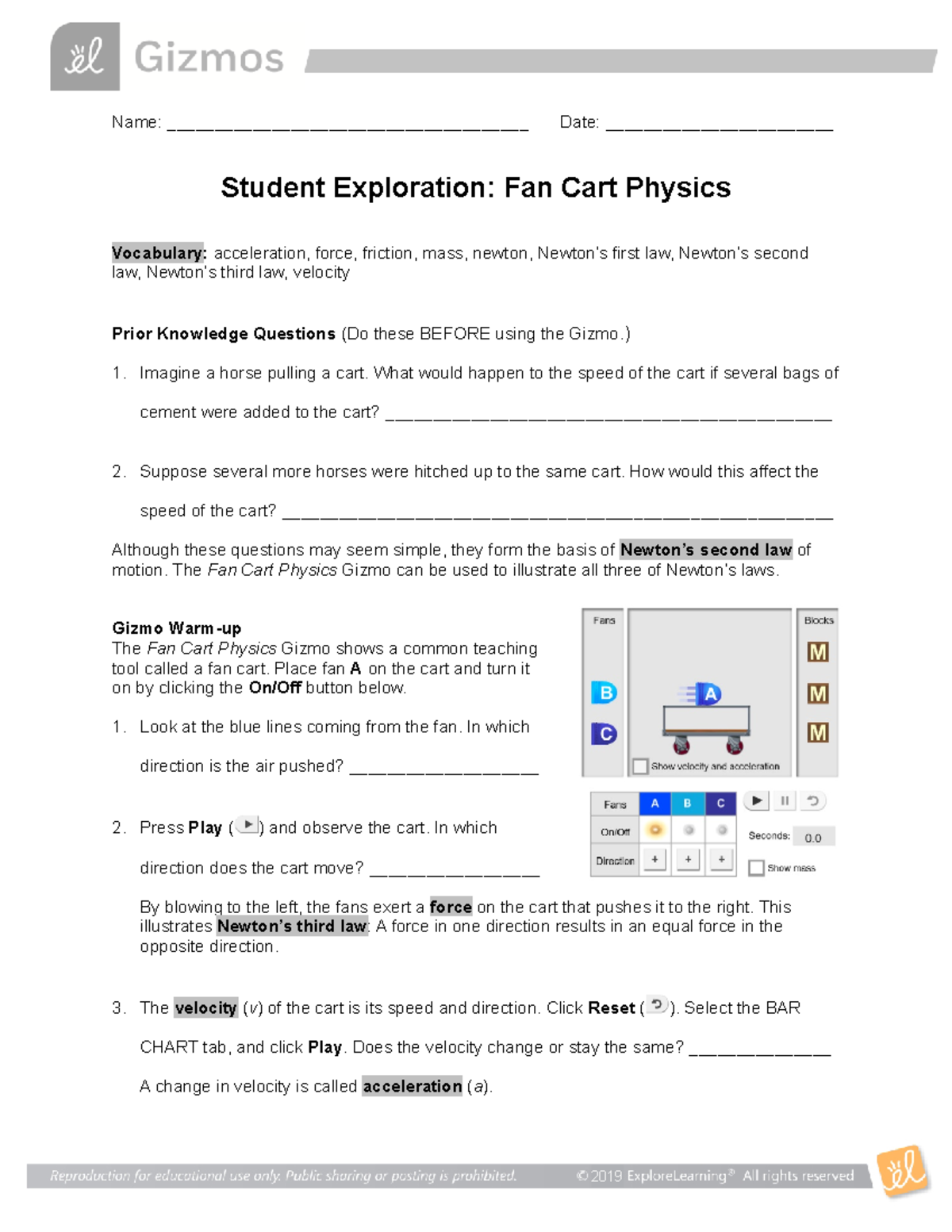 Fan Cart Physics SE - need answers - Name ...