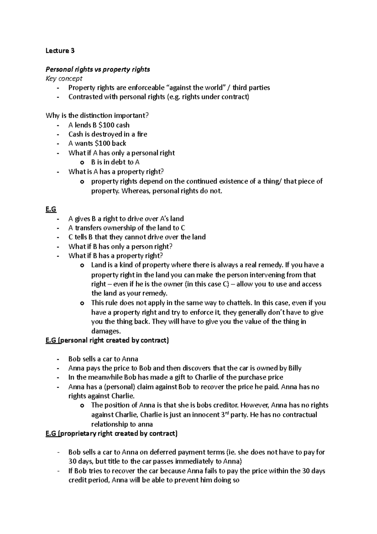 Lecture 3 301 - Lecture 3 Personal rights vs property rights Key ...