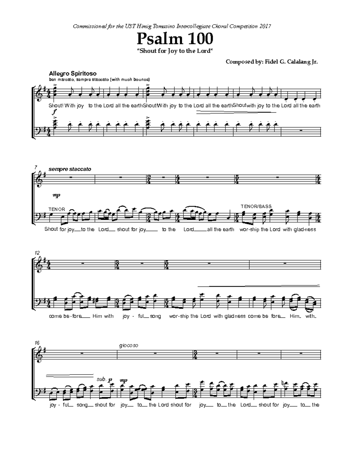 Psalm 100 "Shout for Joy to the Lord" - ° ¢ ° ¢ ° ¢ ° ¢ Shout! f With ...