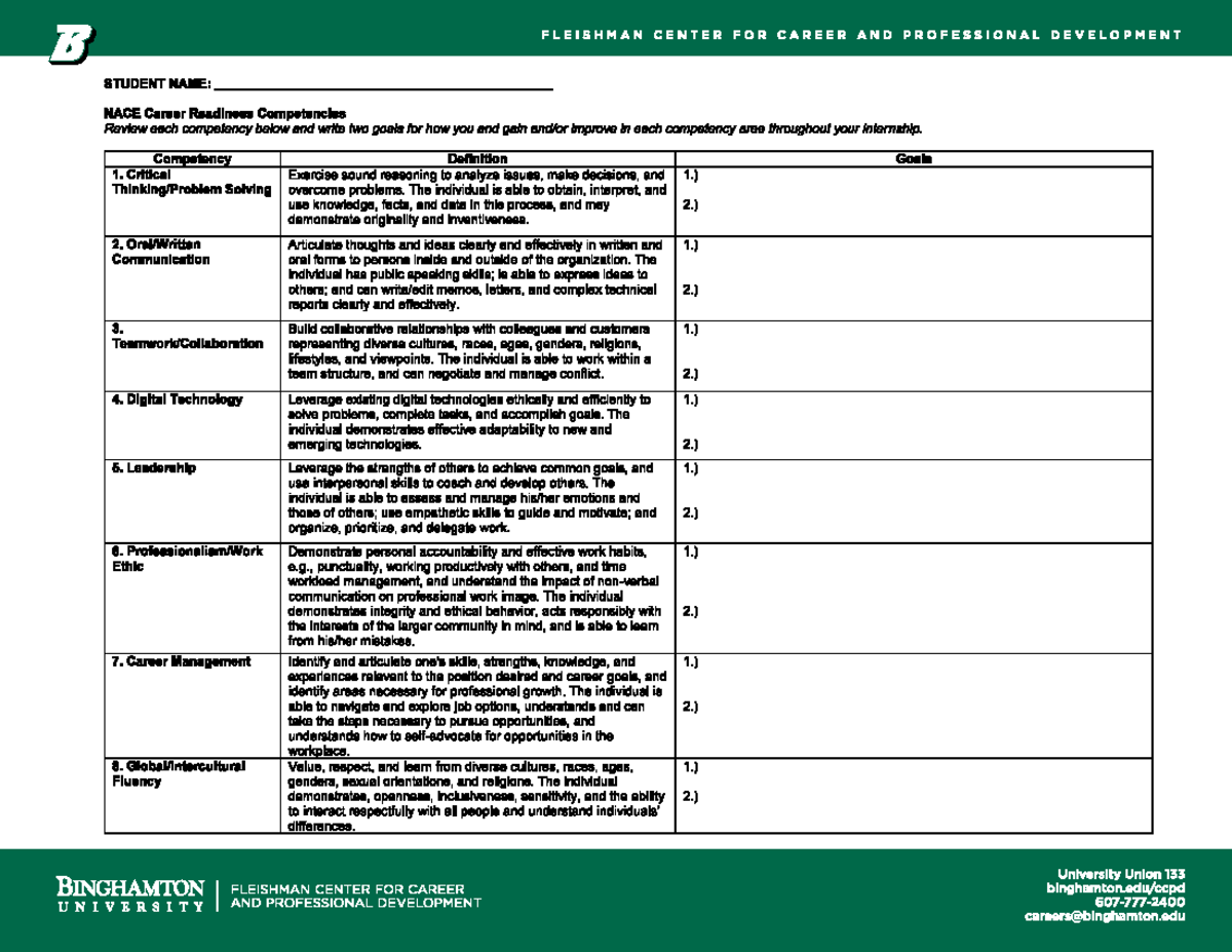 NACE Rubrics and Goals Fleishman Branded - B FLEISHMAN CENTER FOR ...