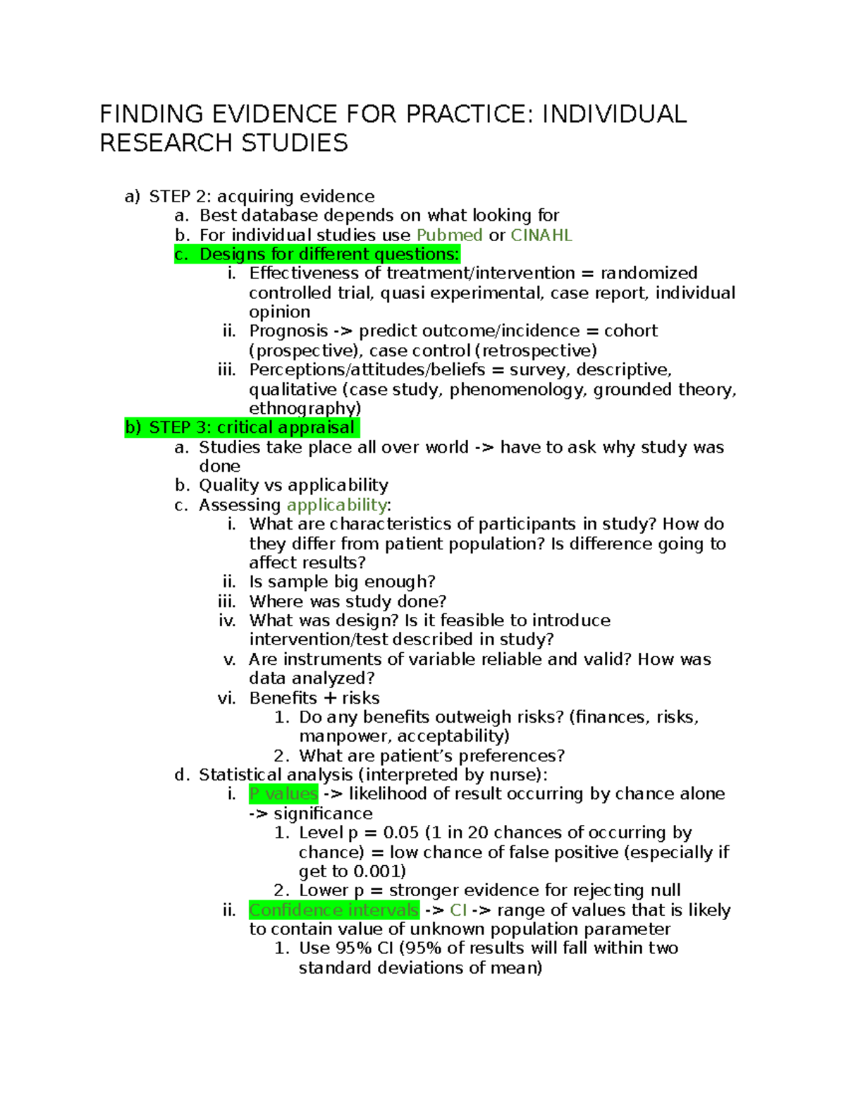 Finding evidence for practice; individual studies - FINDING EVIDENCE ...