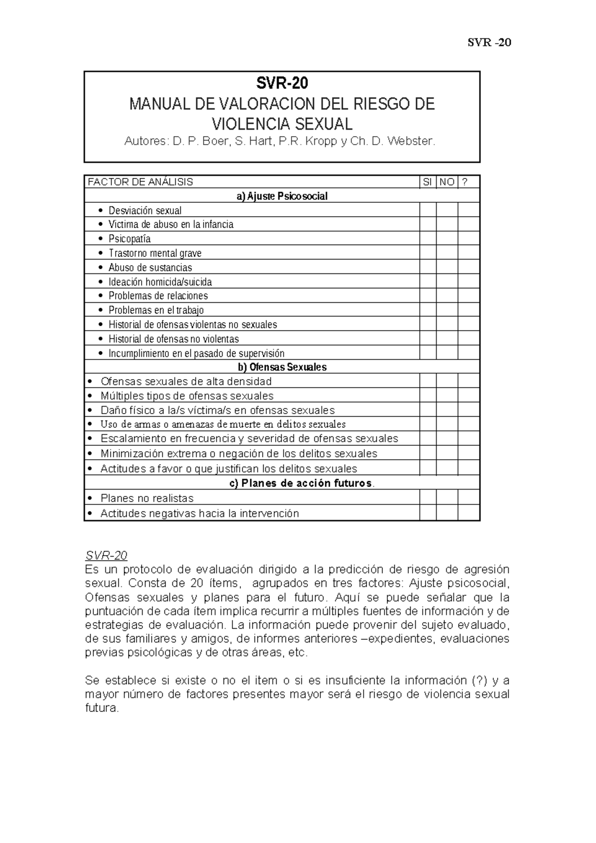 420683133-SVR-20 - SVR - SVR- MANUAL DE VALORACION DEL RIESGO DE VIOLENCIA SEXUAL Autores: D. P ...