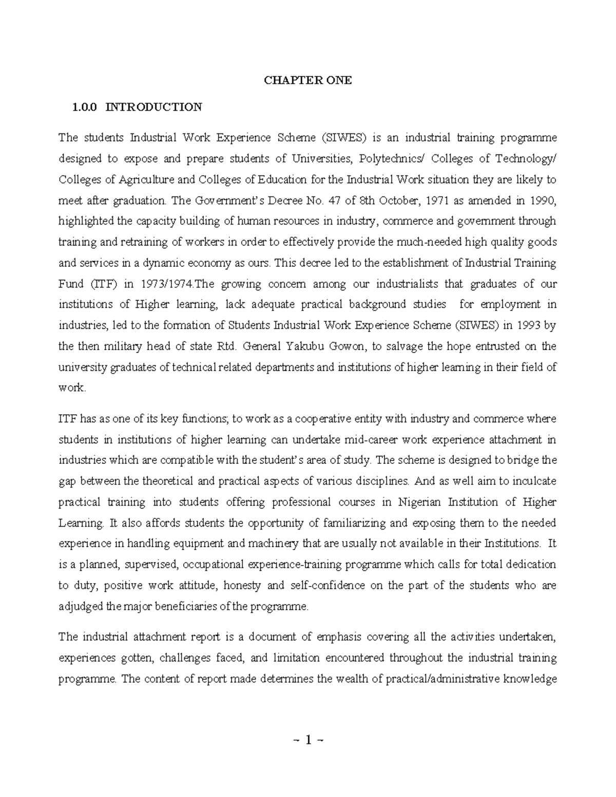 My IT report - CHAPTER ONE 1.0 INTRODUCTION The students Industrial ...