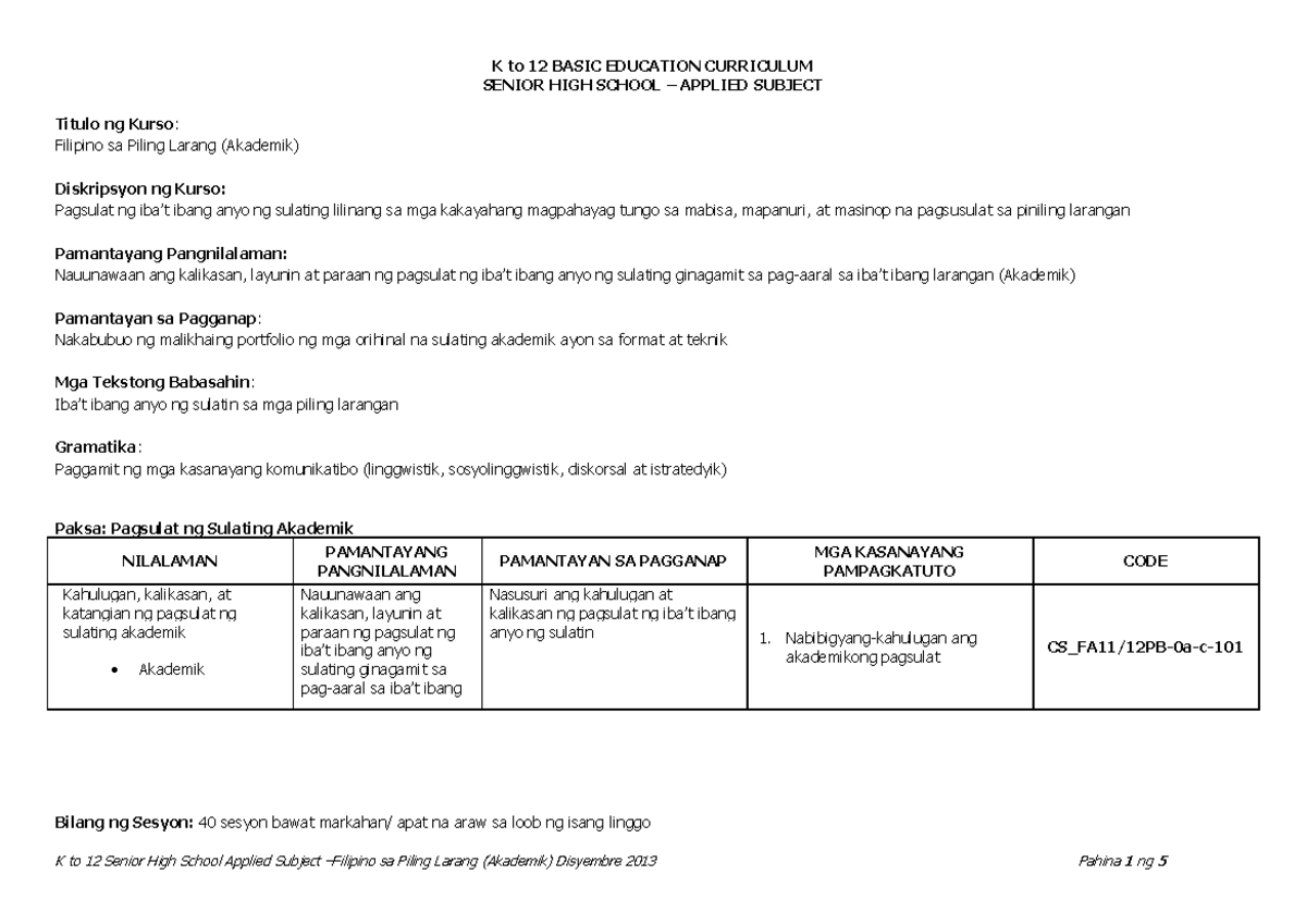 SHS-Applied Filipino-Akademik-CG 0 - SENIOR HIGH SCHOOL – APPLIED ...