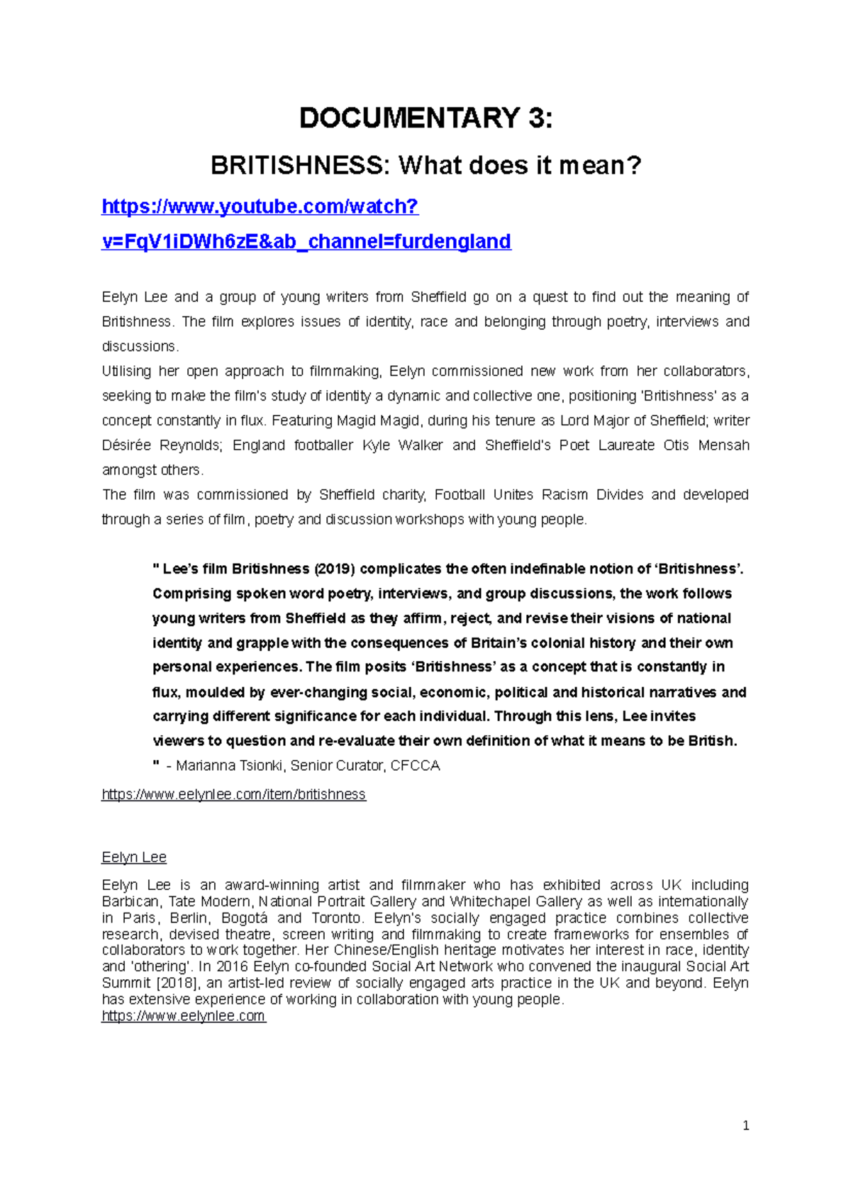 Britishness Documentary comprehension questions - DOCUMENTARY 3 ...