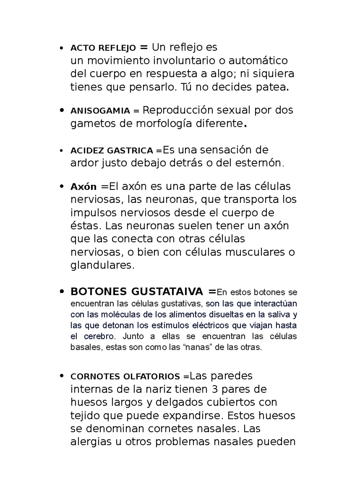 Tarea de biologia - apuntes - ACTO REFLEJO = Un reflejo es un ...