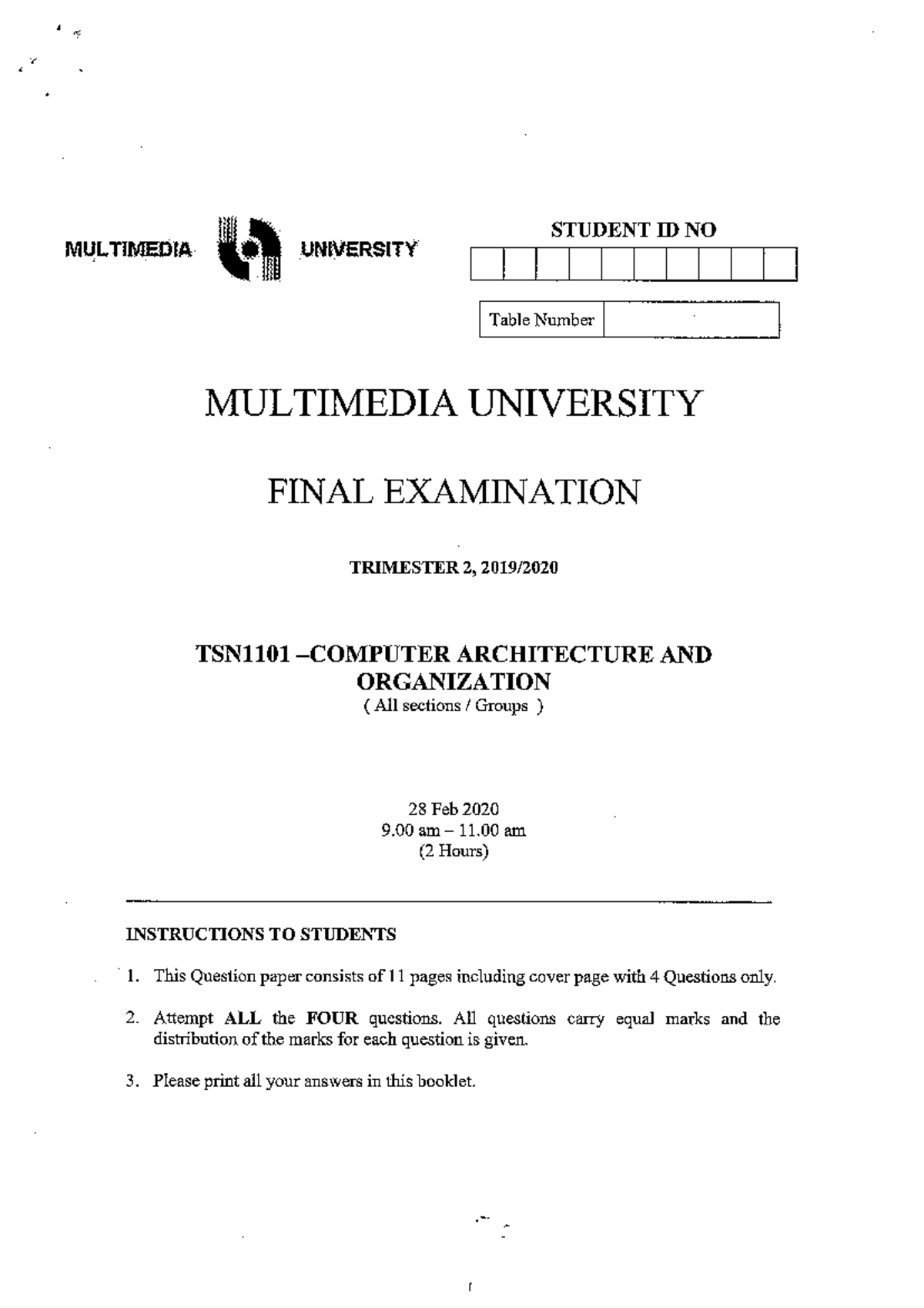 2019 2020 - Past Year Paper - Computer Architecture - Studocu
