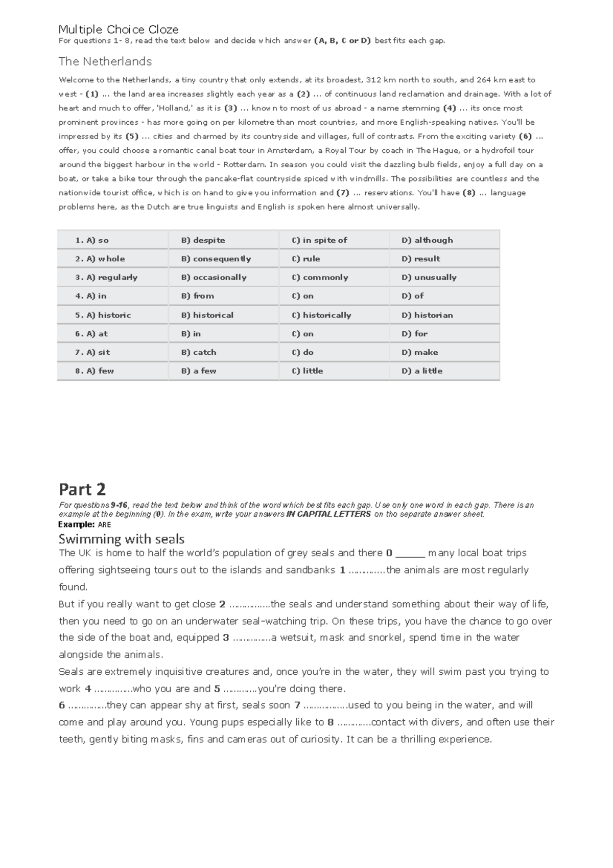 USE OF English Exercises Practice - Multiple Choice Cloze For questions ...
