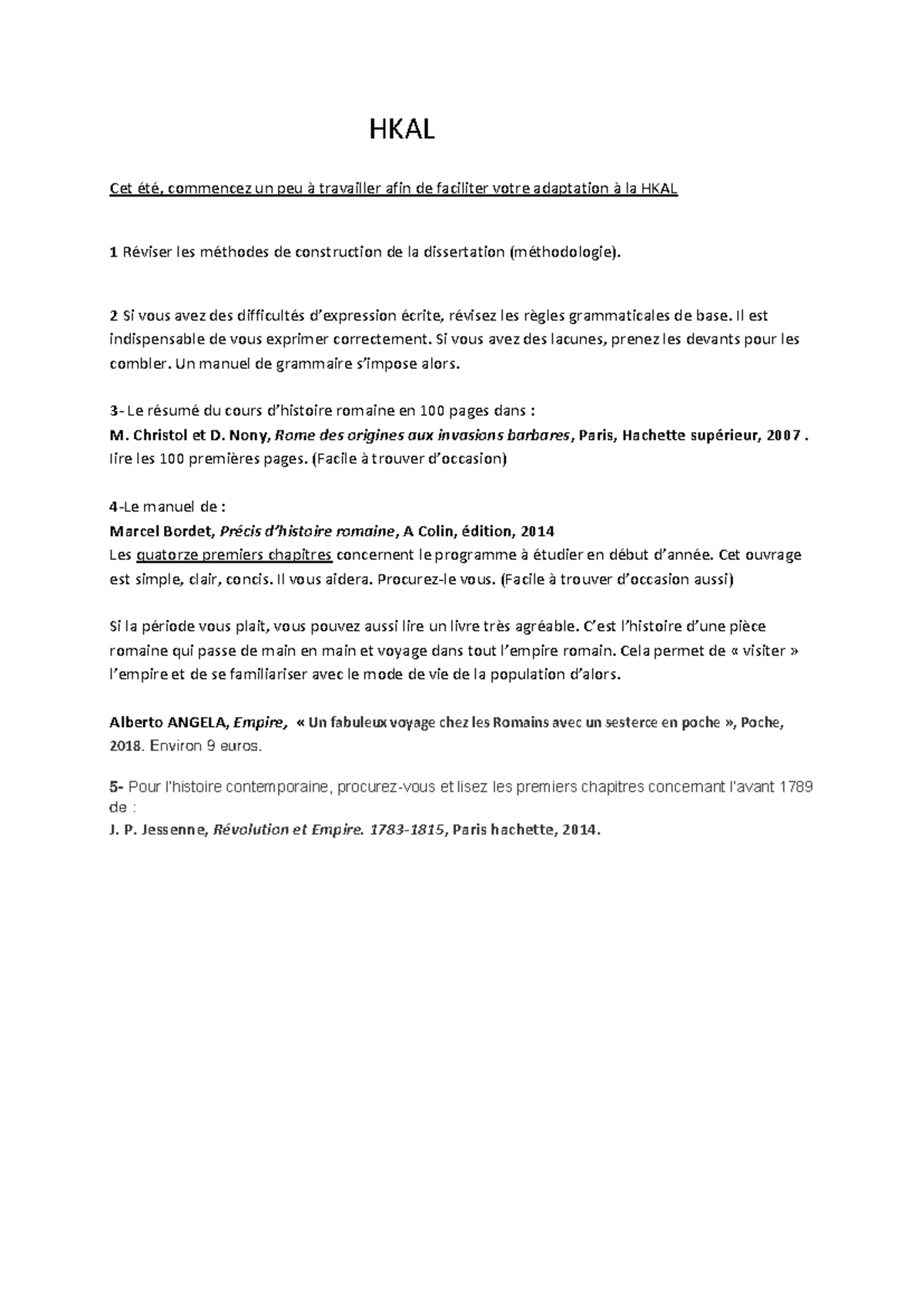 HKAL - Histoire - hgg - HKAL Cet été, commencez un peu à travailler ...