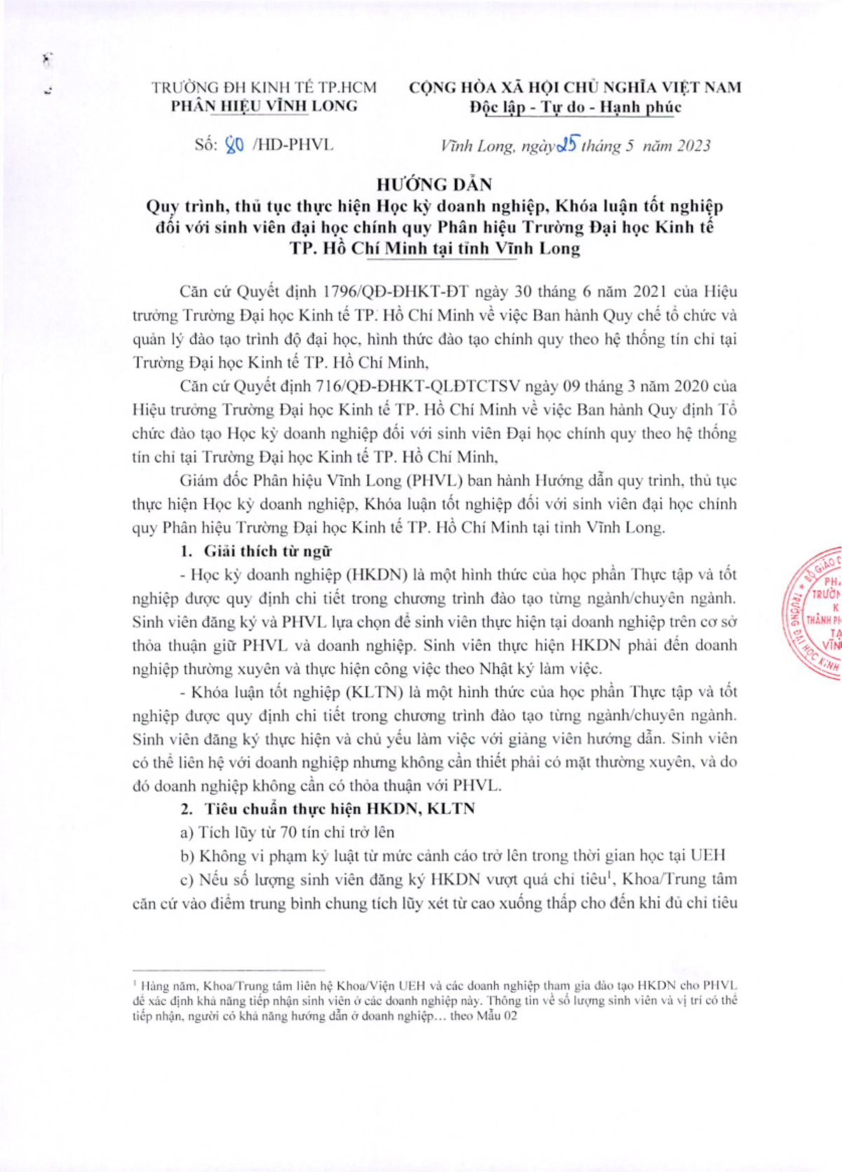 HD 80 - quy trinh, thu tuc thuc hien HK doanh nghiep, KLTN doi voi SV ...
