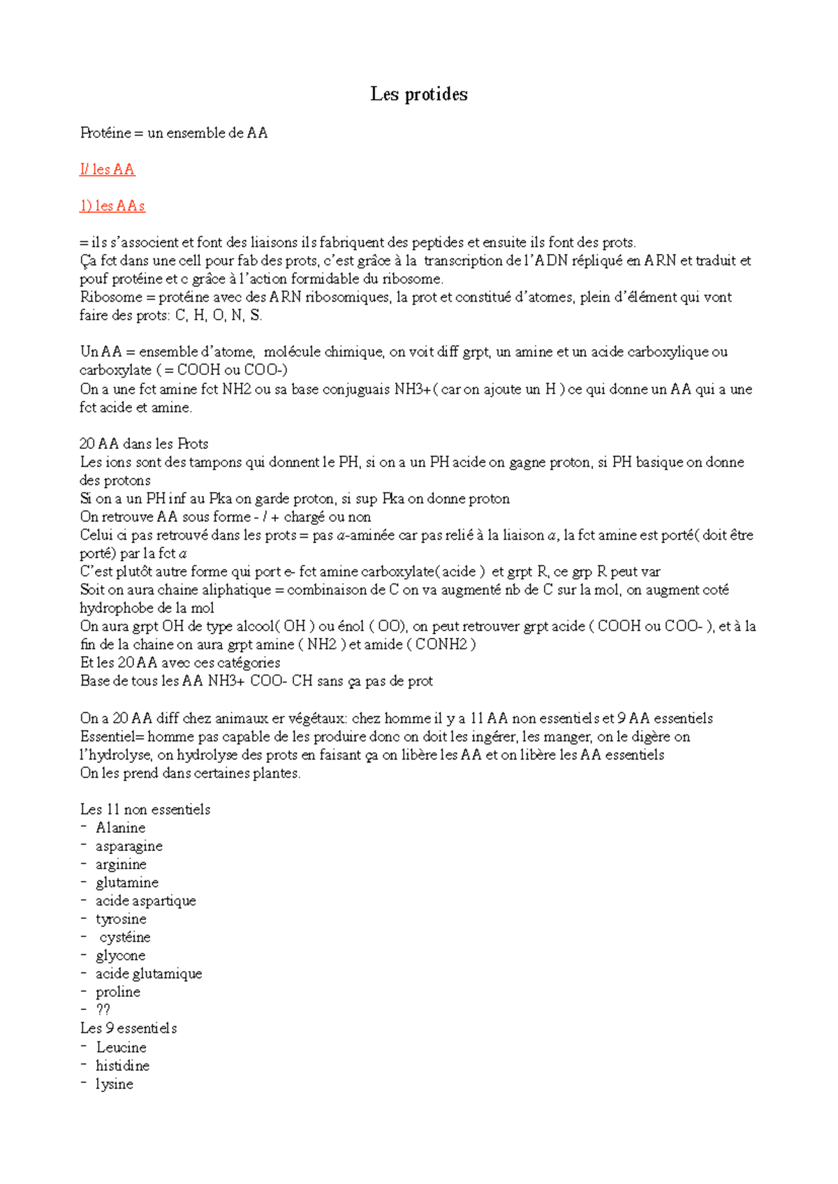 Les protides - cours de L1 semestre 2 - Les protides Protéine = un ...