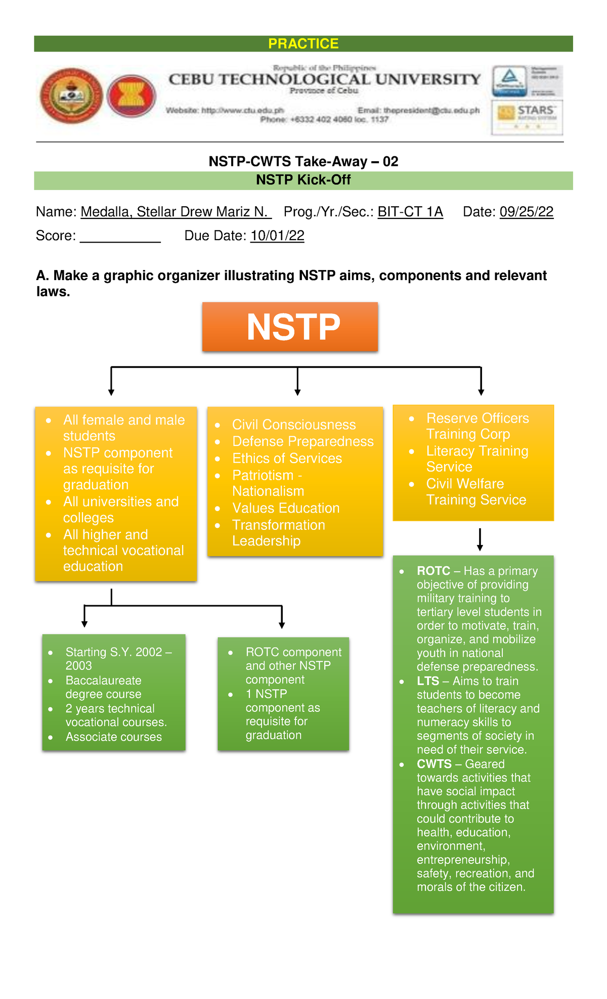 Medalla, SDM (Module 2 NSTP-CWTS) - PRACTICE NSTP-CWTS Take-Away – 02 NSTP Kick-Off Name ...