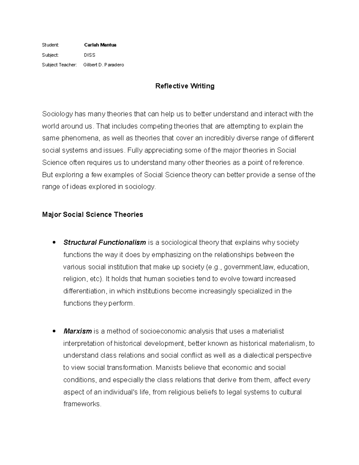 Outline of the science investigatory project - Student: Carlah Mantua ...