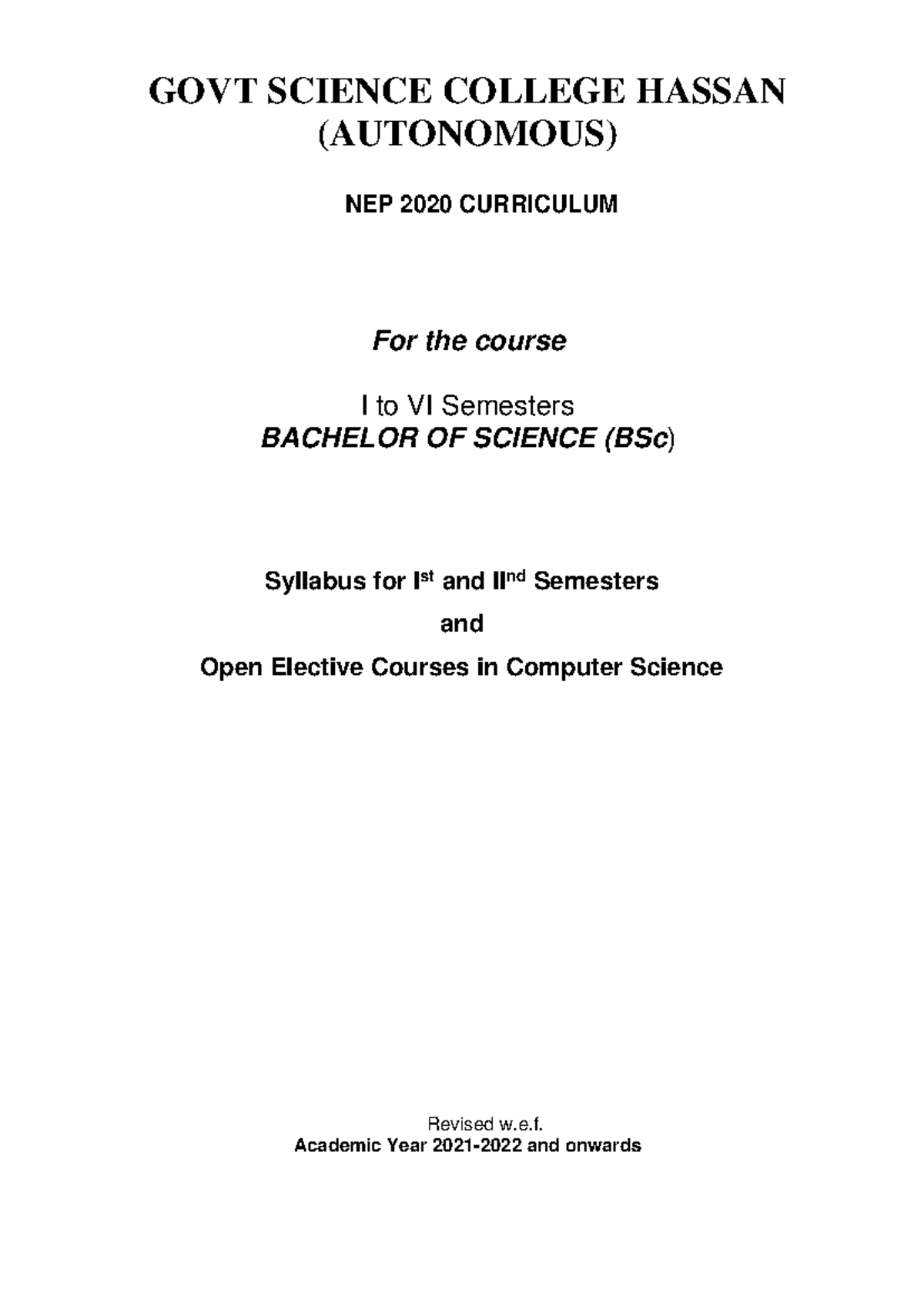 BSc NEP Syllabus 21-22 first year - GOVT SCIENCE COLLEGE HASSAN ...