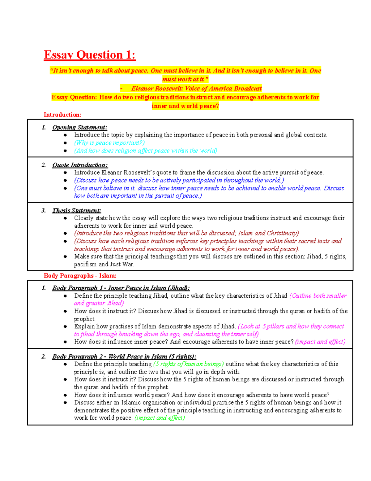 HSC SOR II - Essay Scaffold-2 - Essay Question 1: “It isn’t enough to ...