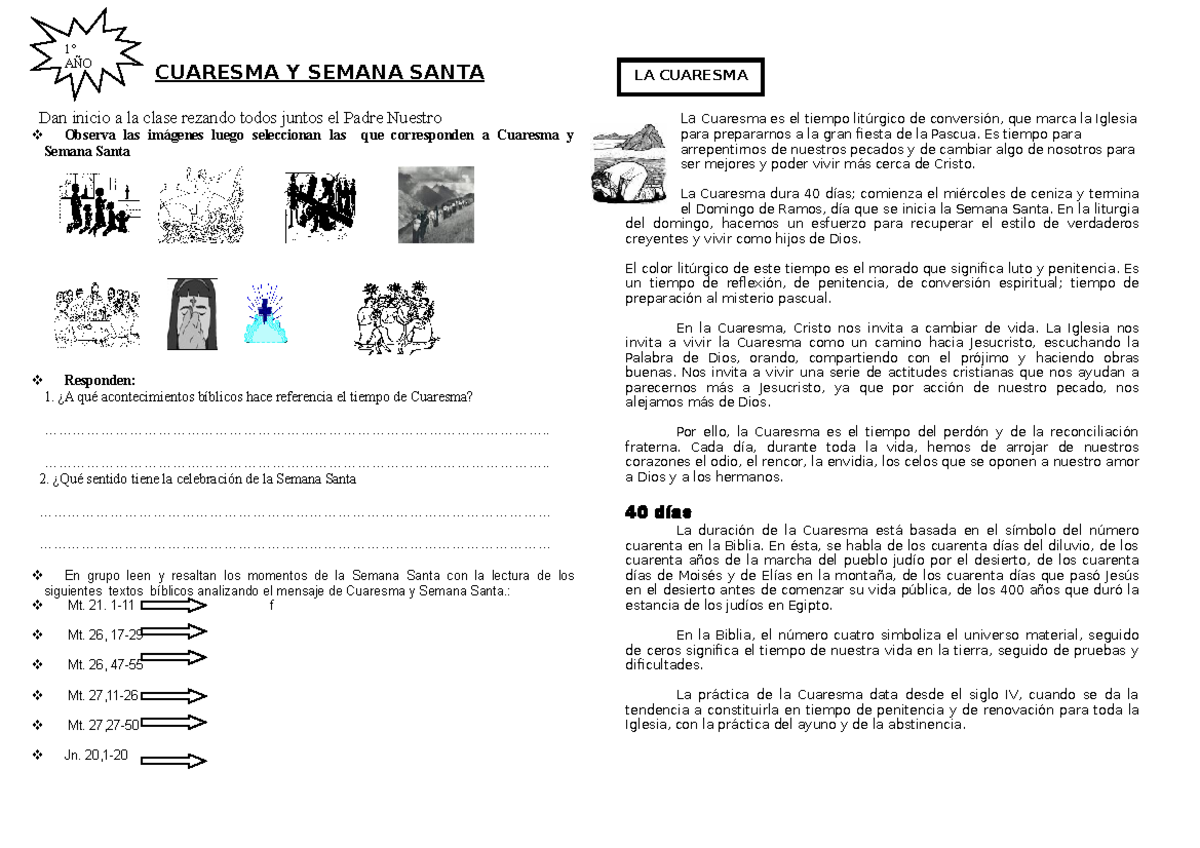 01 Ficha Cuaresma Y Semana Santa - CUARESMA Y SEMANA SANTA Dan inicio a ...