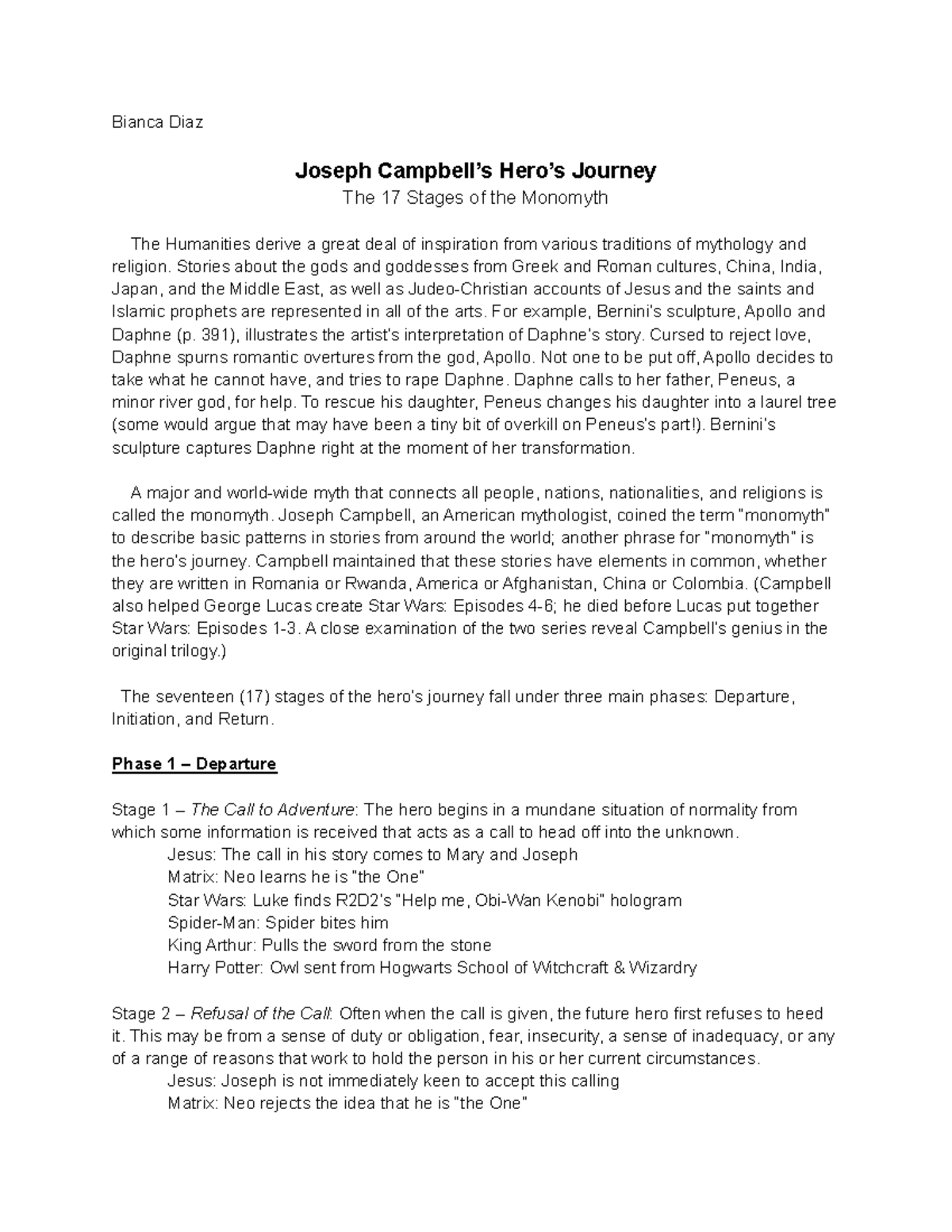 Bianca Diaz-GNHU notes - Bianca Diaz Joseph Campbell’s Hero’s Journey ...
