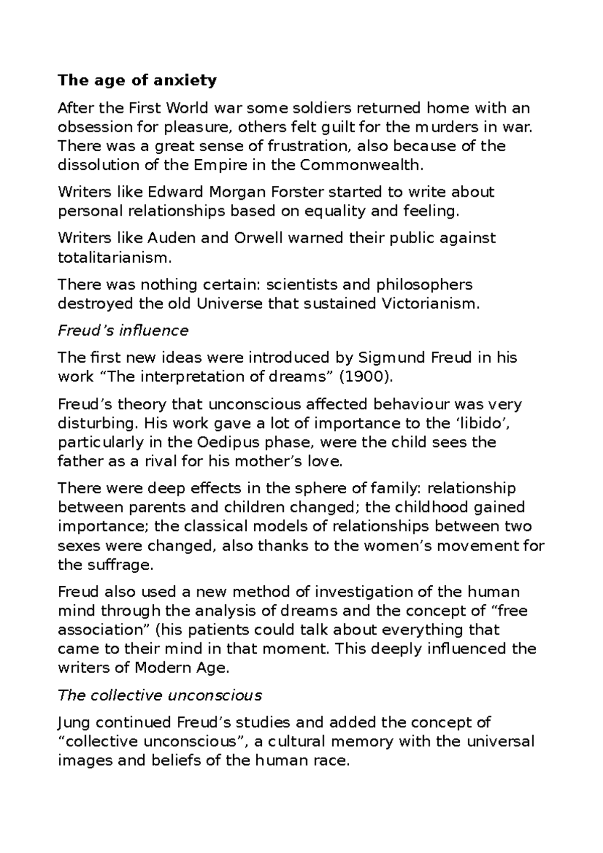 Literature after The first World War- The age of anxiety - The age of ...