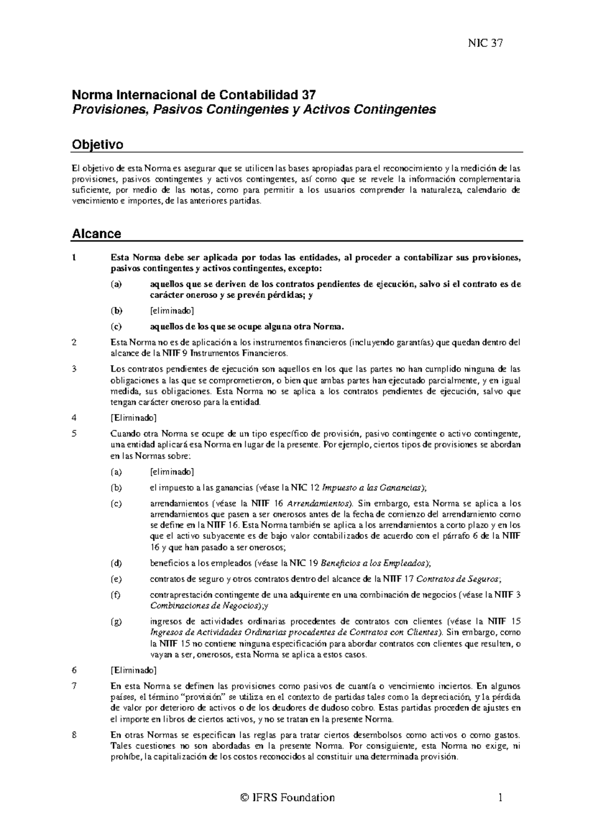 NIC 37 - NIC 37 - Norma Internacional de Contabilidad 37 Provisiones ...