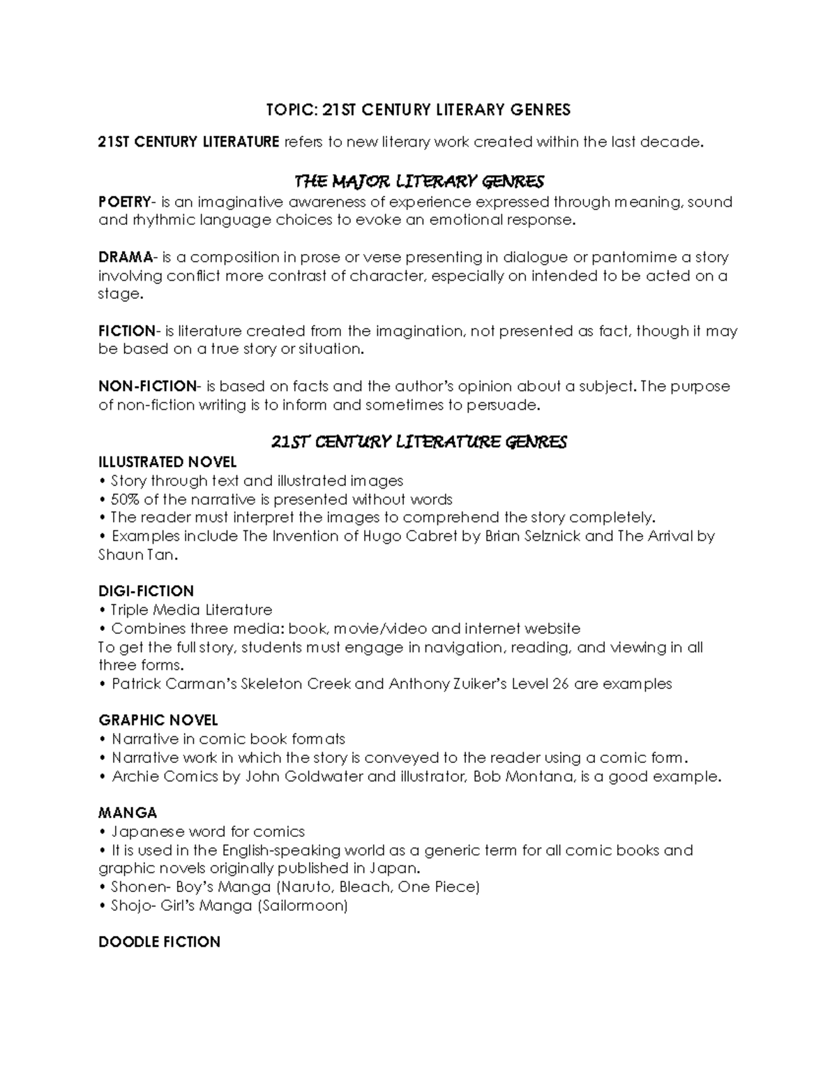 Literary-Genre-in-21ST-Century-Module - TOPIC: 21ST CENTURY LITERARY ...