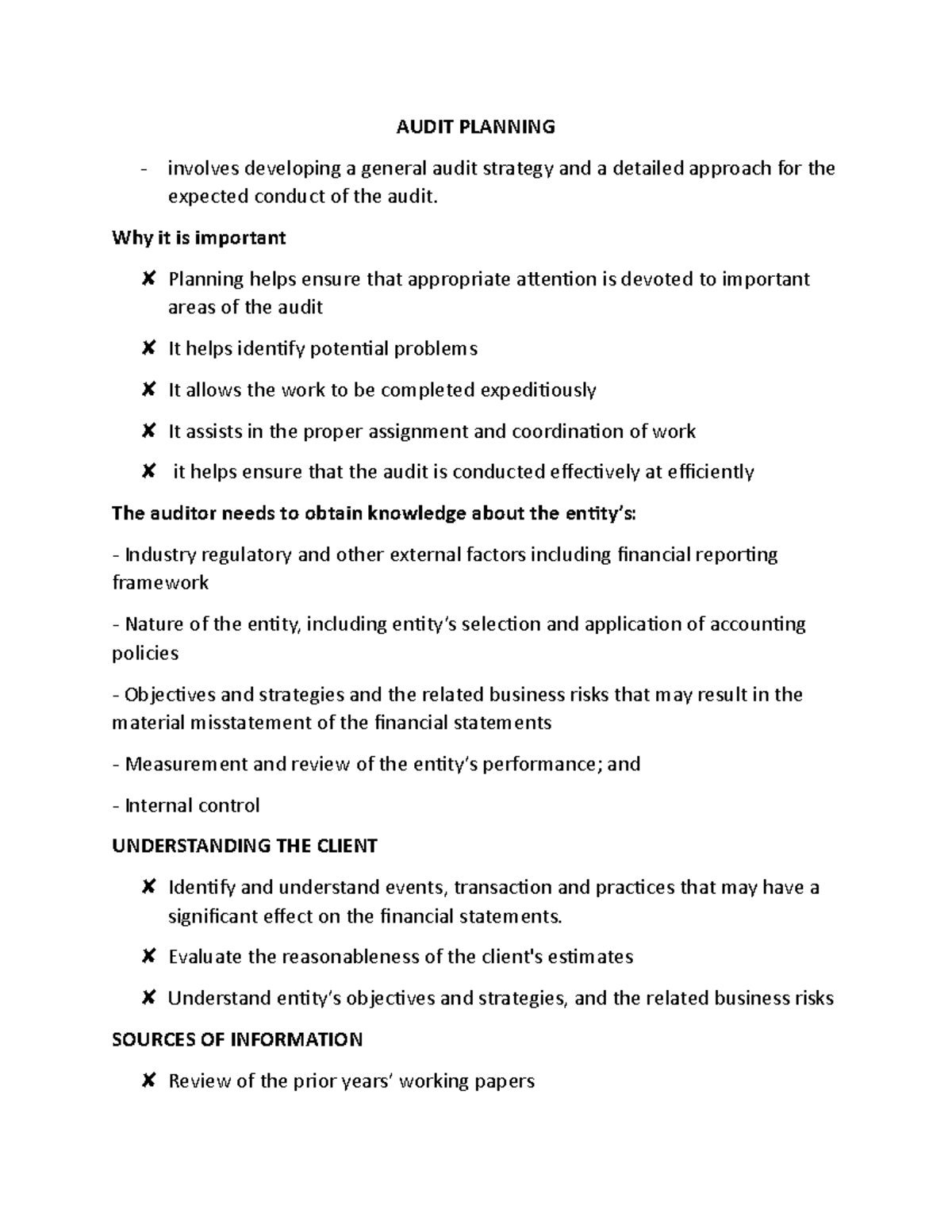 Audit Planning Notes - AUDIT PLANNING involves developing a general ...