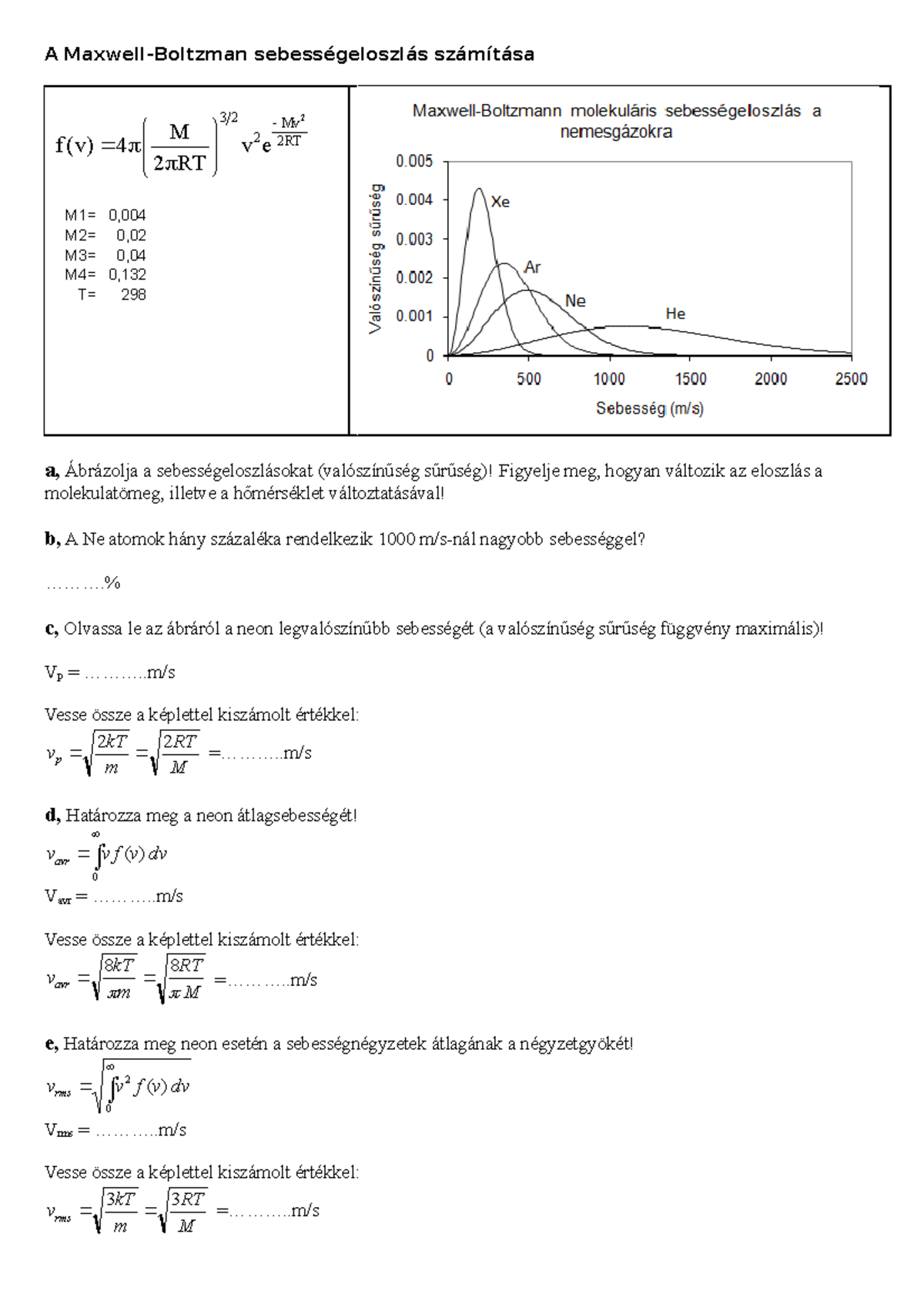 3.Gyakorló óra - Kémiai informatika-órai feladatok - A Maxwell-Boltzman sebességeloszlás ...