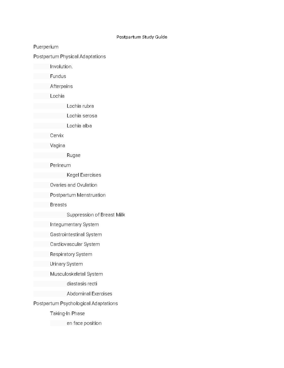 Postpartum Study Guide - Postpartum Study Guide Puerperium Postpartum ...