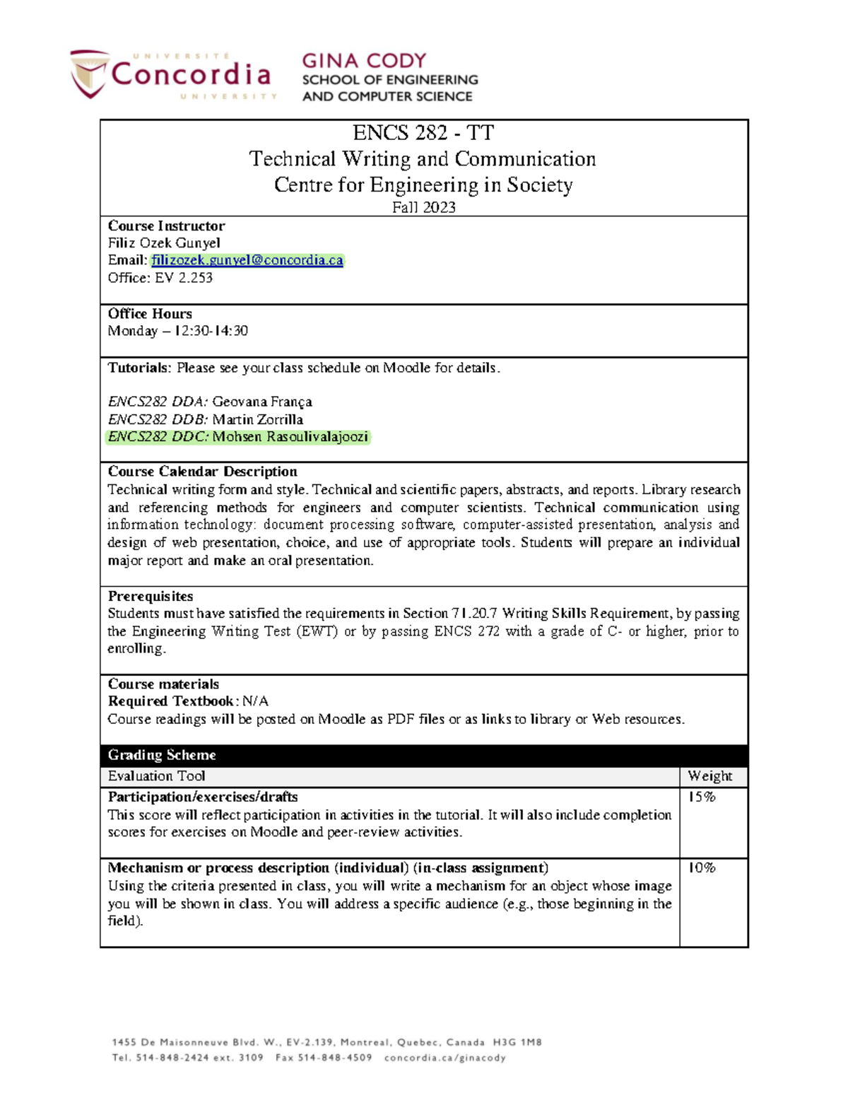 ENCS 282 - Course Outline - ENCS 282 - TT Technical Writing and Communication Centre for ...