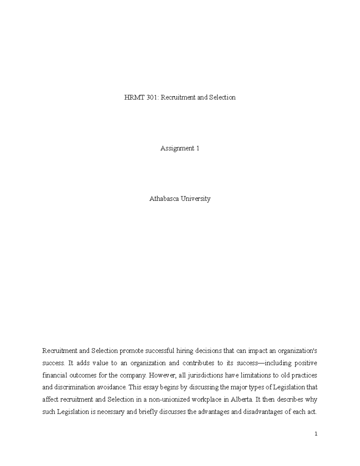 HRMT 301 Assignmment 1 - Mandatory Assignment: Graded %80 - HRMT 301 ...