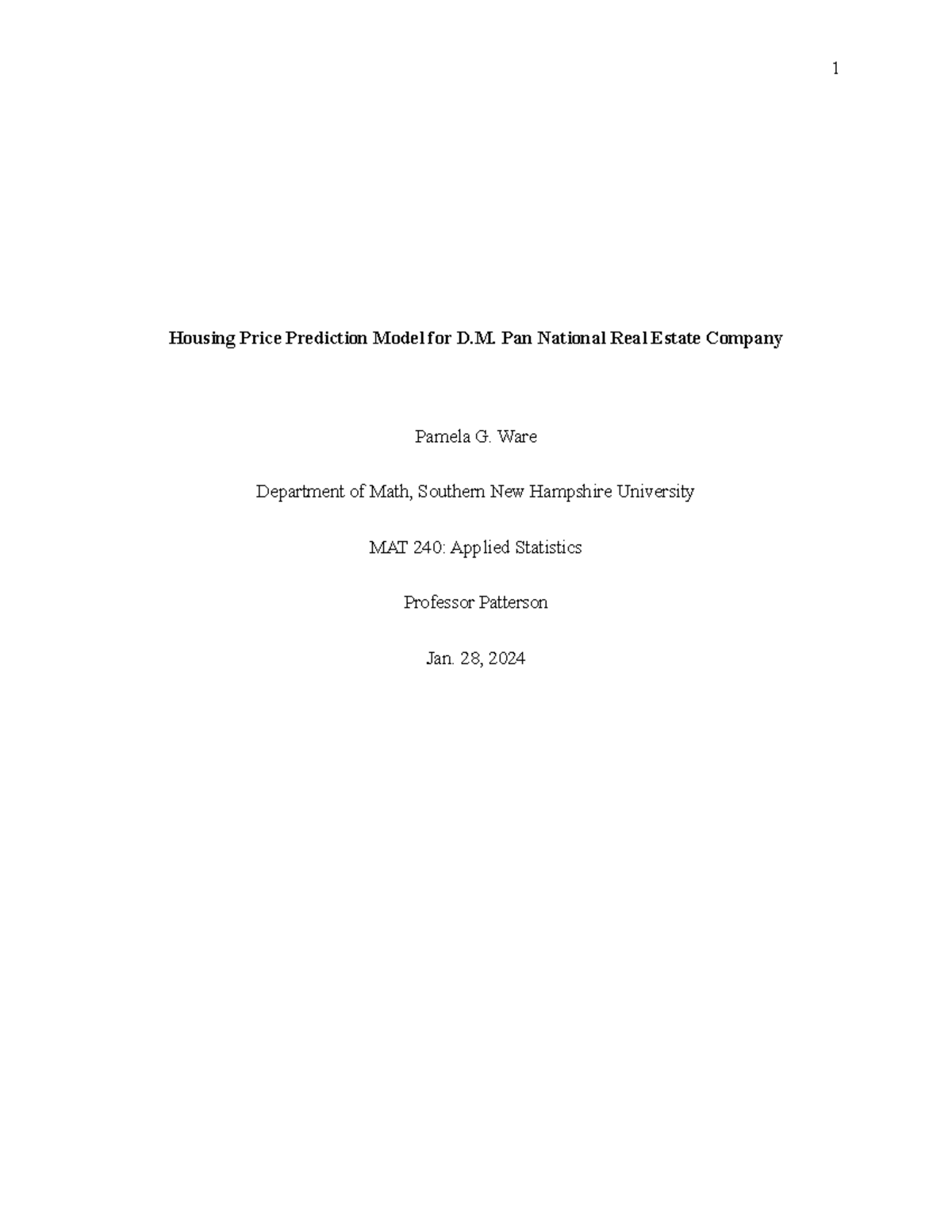 MAT 240 Module Three Assignment Template - Housing Price Prediction ...