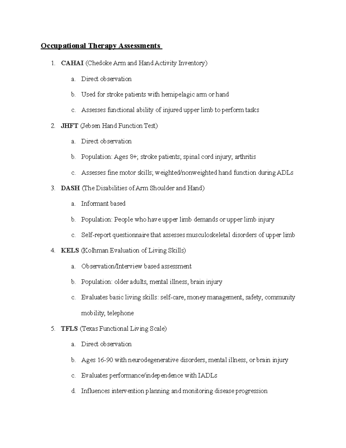 Assessments - Occupational Therapy Assessments CAHAI (Chedoke Arm and ...