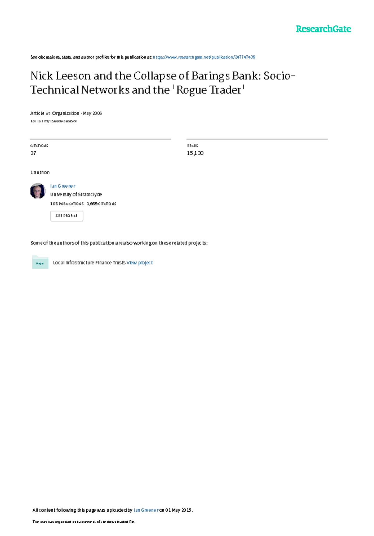 Nick Leeson and the Collapse of Barings Bank Socio - Money and Banking ...