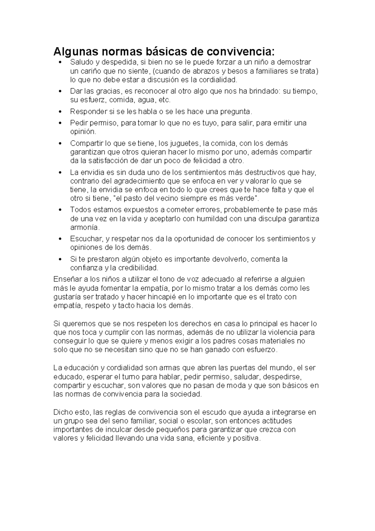 Algunas normas básicas de convivencia - Algunas normas básicas de convivencia: Saludo y ...