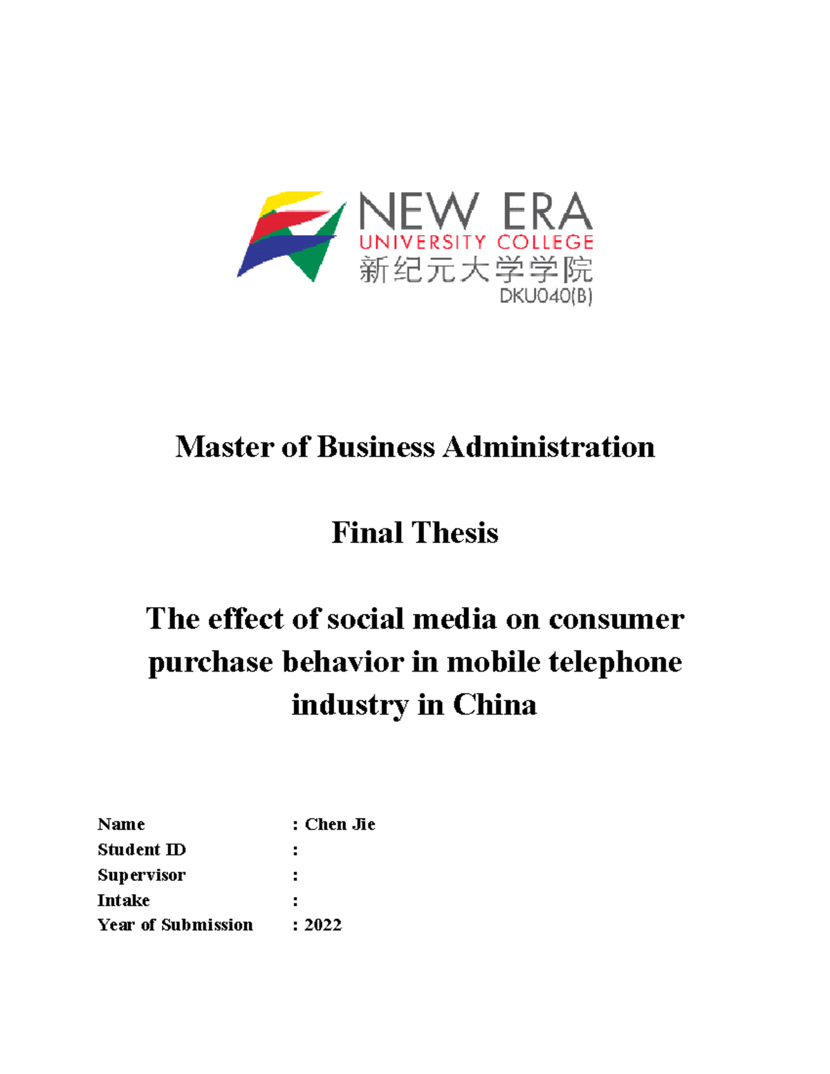 4 july CHEN JIE - management - Master of Business Administration Final ...