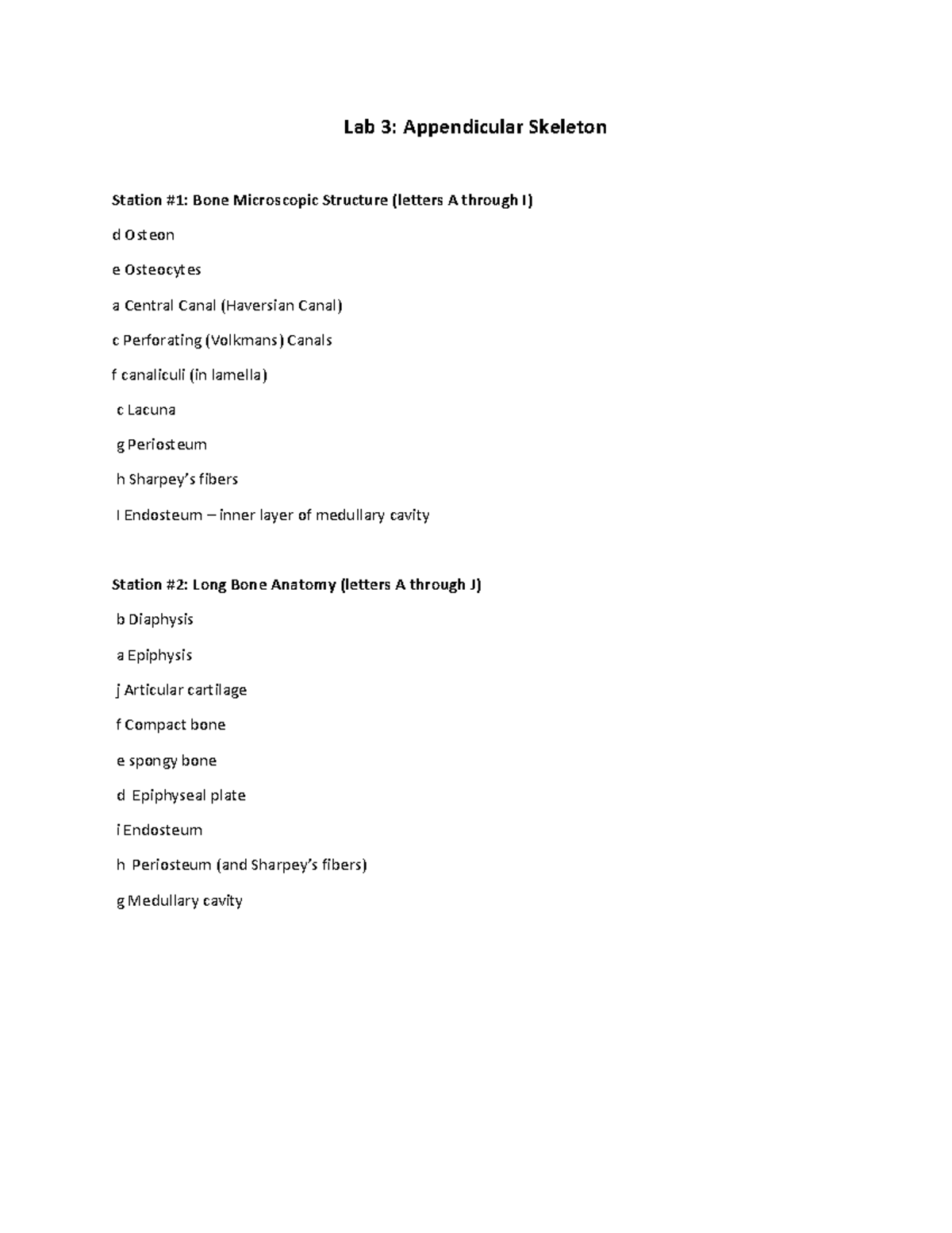 Lab 3 Appendicular Skeleton Blank Answer Sheet - Lab 3: Appendicular ...