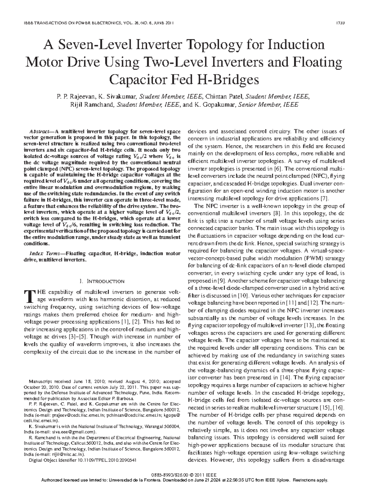 A Seven-Level Inverter Topology for Induction Motor Drive Using Two ...
