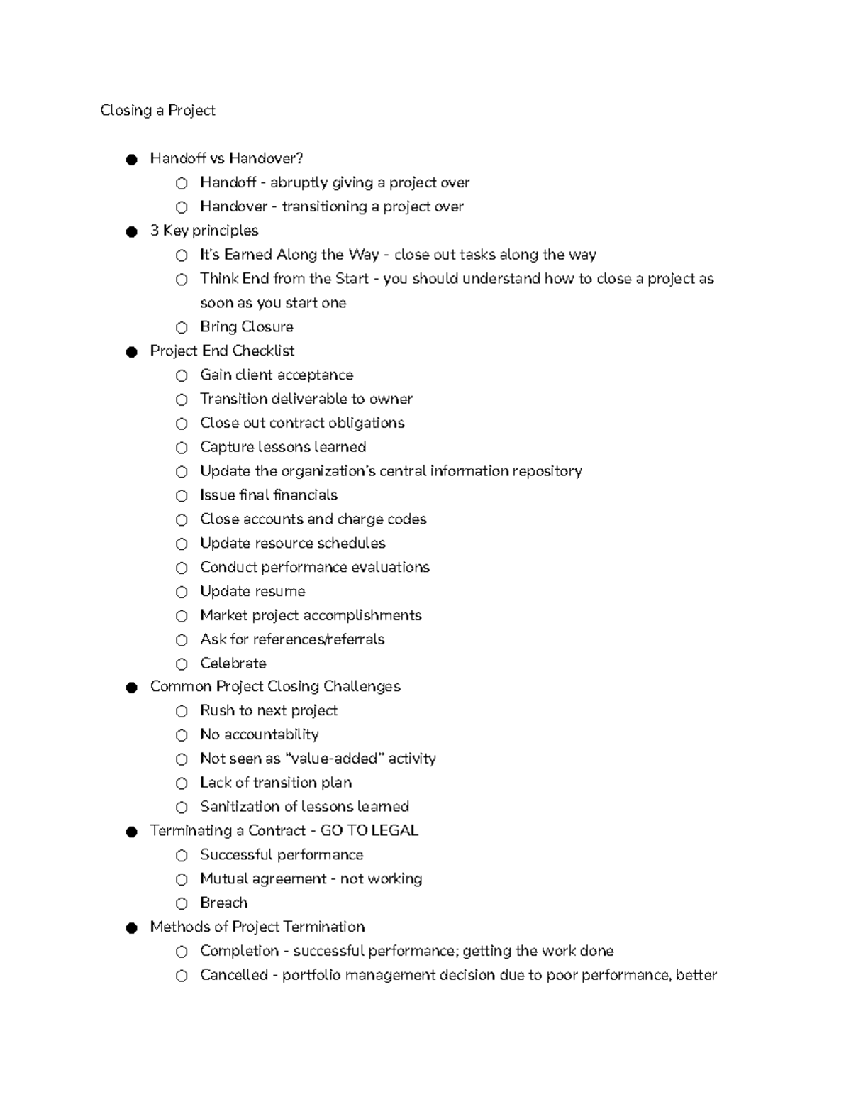 Project Management - Closing a Project - Closing a Project Handoff vs ...