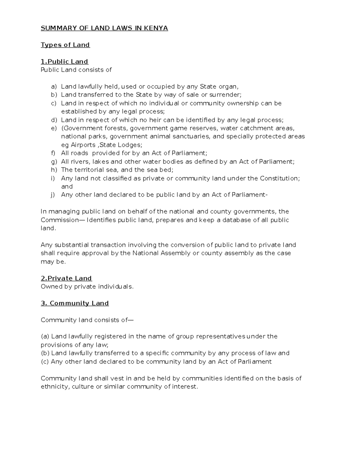 Land Laws - Brief Insight on Introduction to Land Laws - SUMMARY OF ...