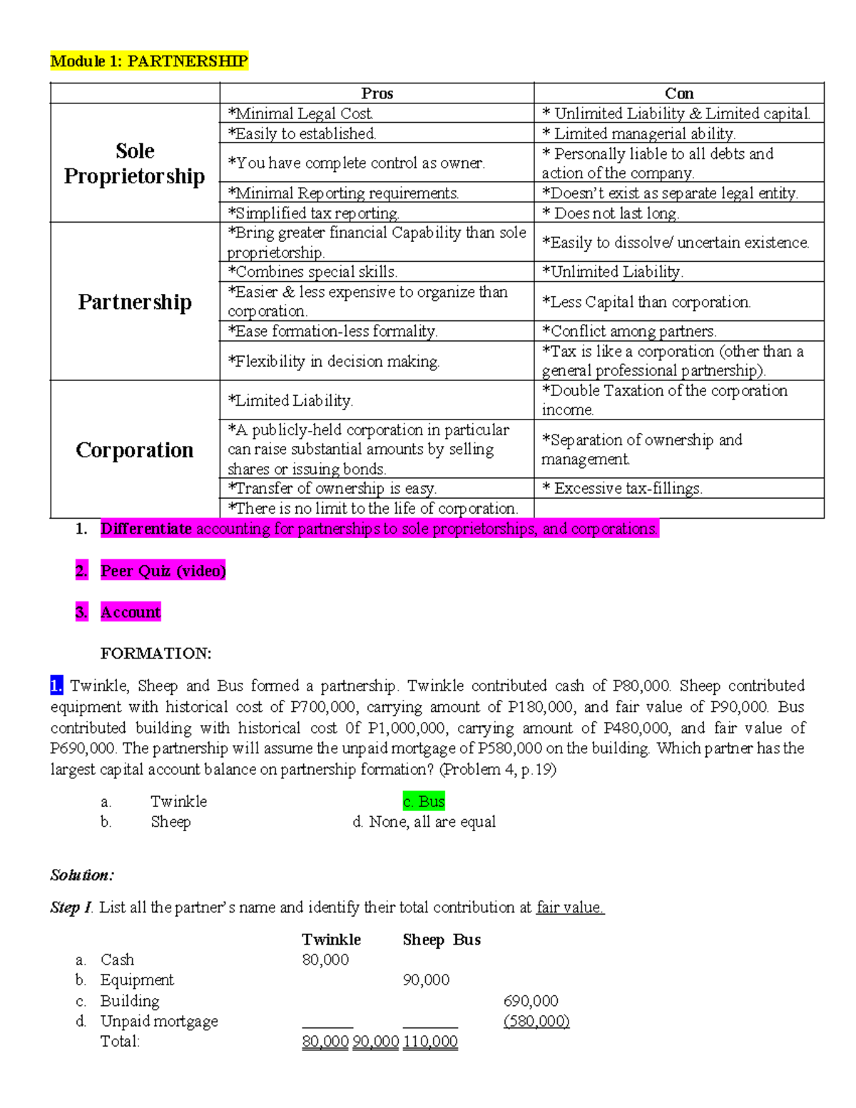 Pdfcoffee - study well - Module 1: PARTNERSHIP Pros Con Sole ...