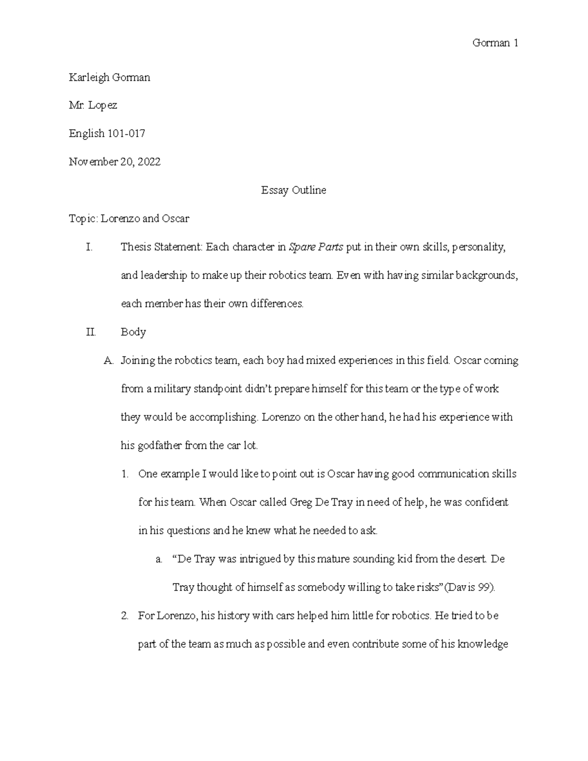ENG 101 Essay Outline Template(1) 2 - Gorman 1 Karleigh Gorman Mr ...