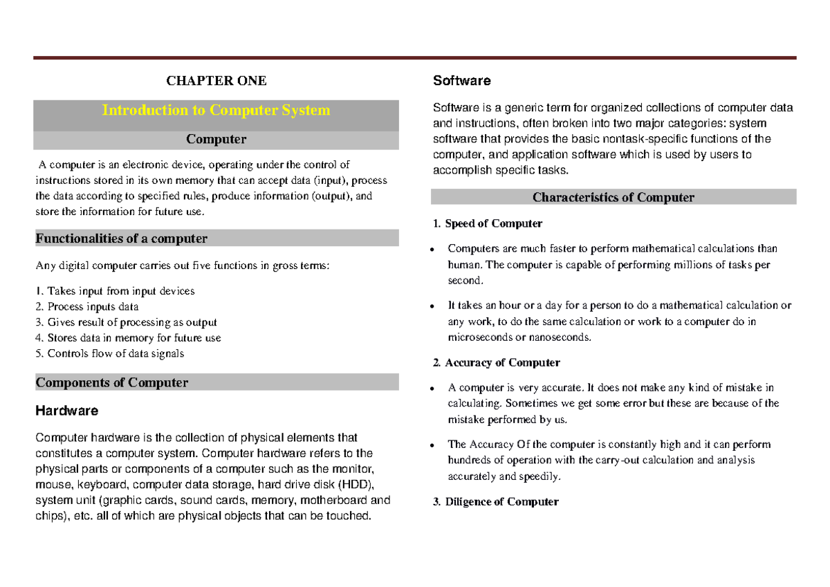 Basic of Computer - Computer Introduction to Computer System CHAPTER ...