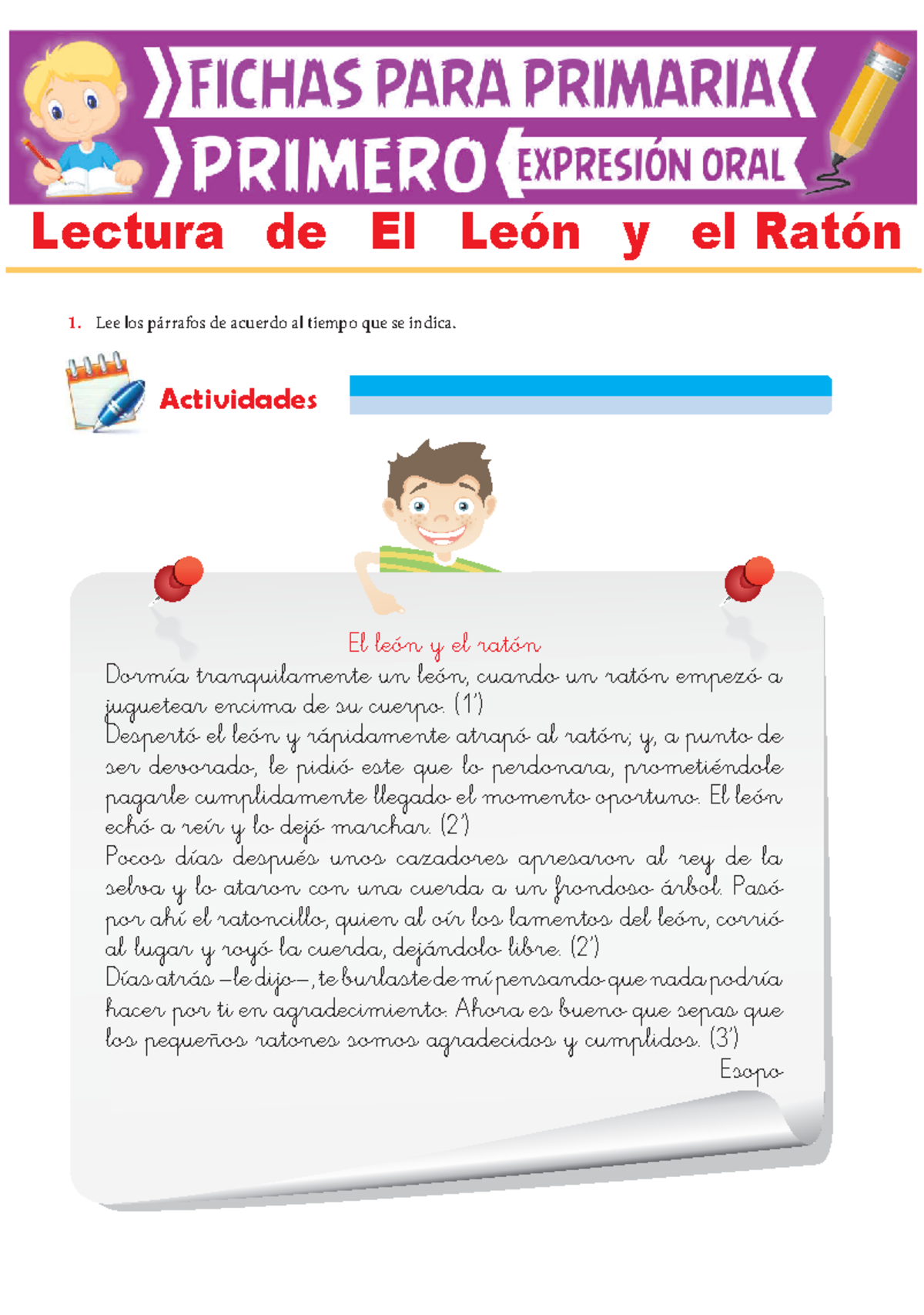 Lectura de El León y el Ratón para Primer Grado de Primaria - El león y ...