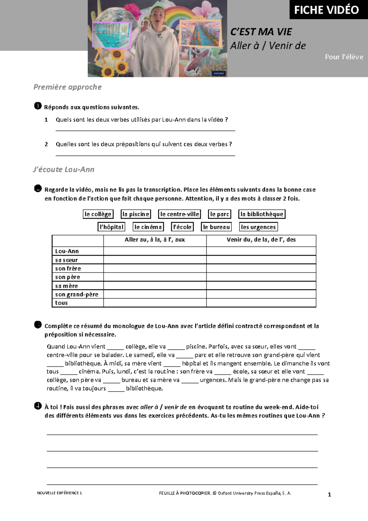Unidad 3 frances - NOUVELLE EXPÉRIENCE 1 FEUILLE À PHOTOCOPIER ...