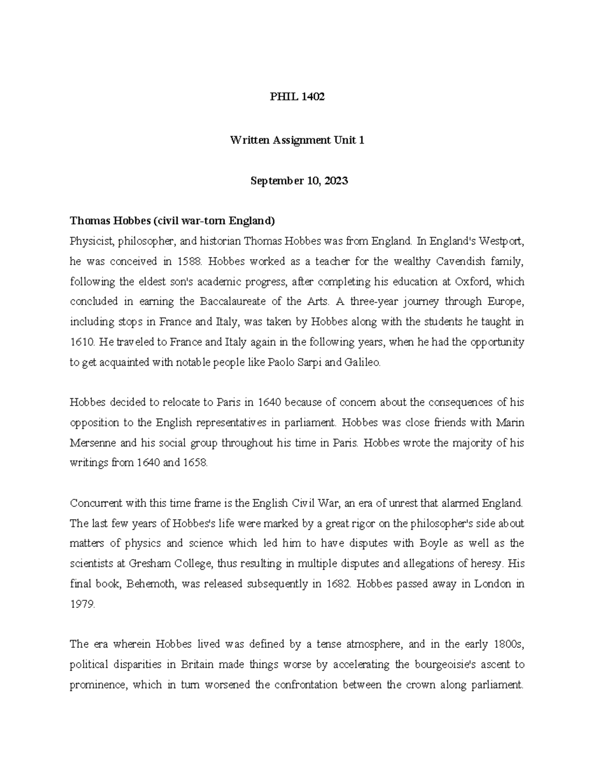 Written Assigment 1 - PHIL 1402 Written Assignment Unit 1 September 10 ...