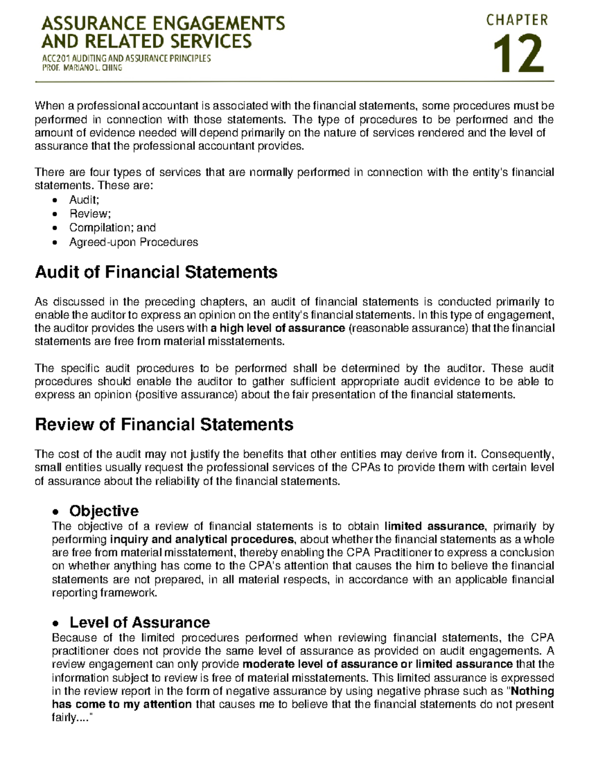Notes AAP Chapter 12 - When a professional accountant is associated ...
