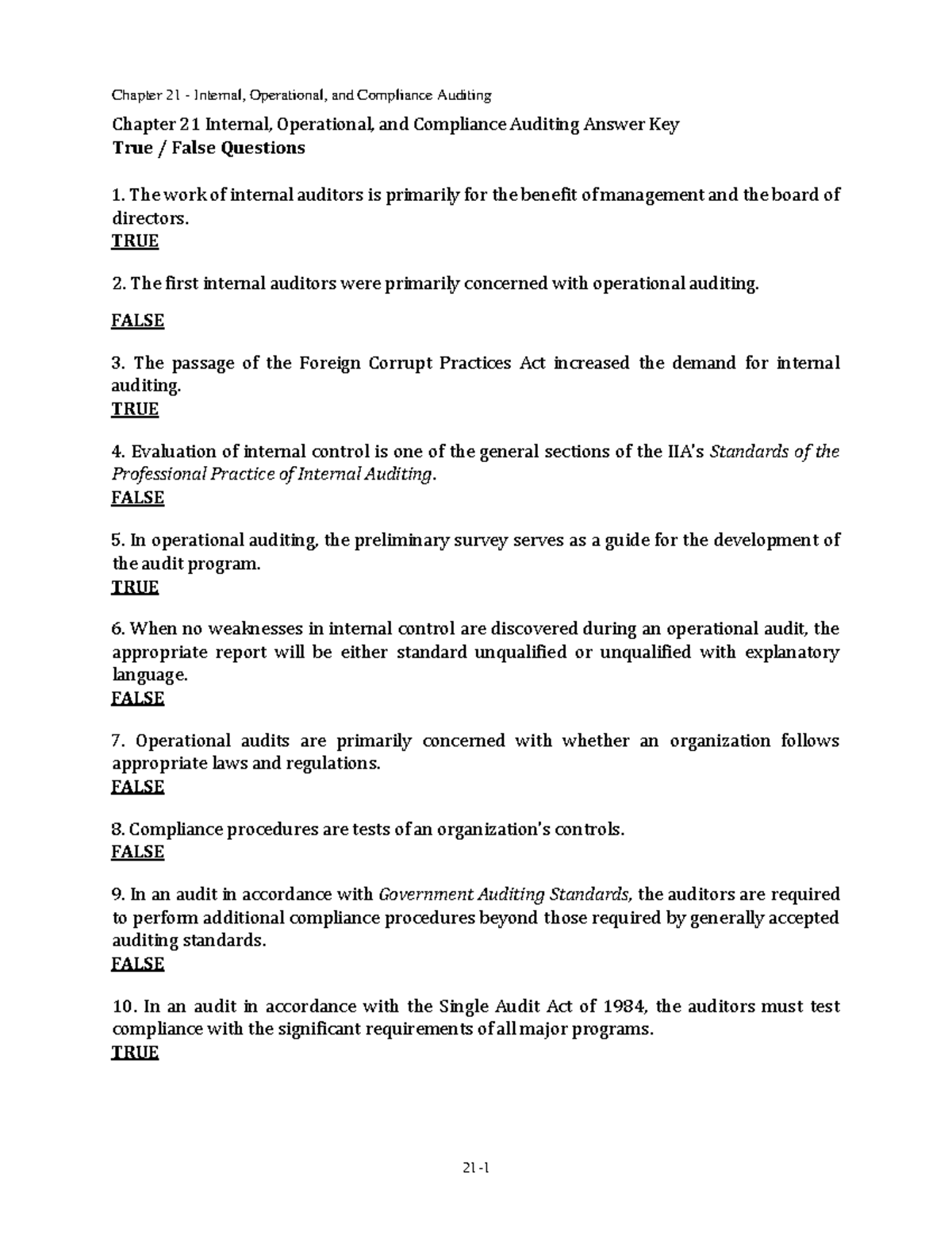 Chapter 21 Op AUd - Chapter 21 Internal, Operational, and Compliance ...