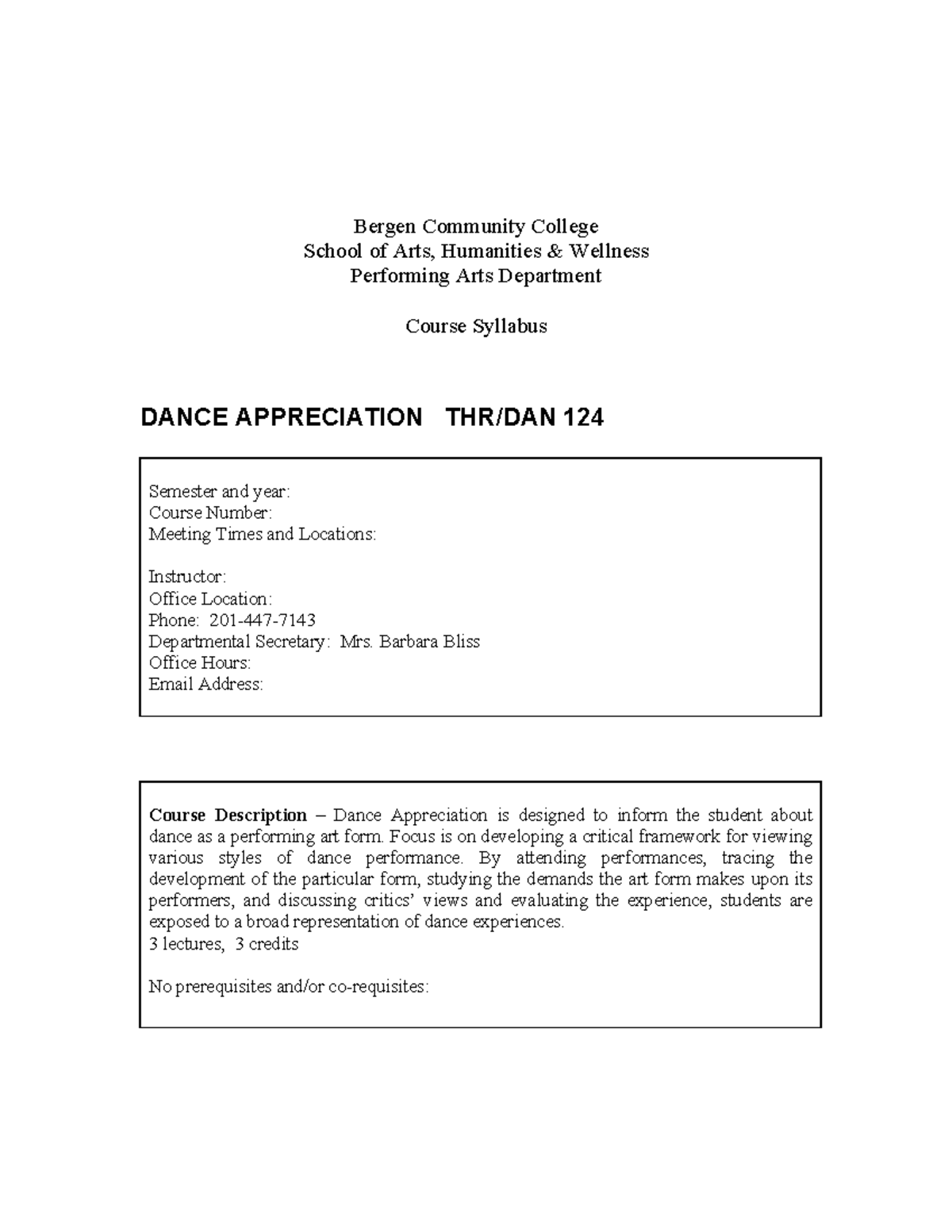 DAN-124 - answer key lecture notes for dance - Bergen Community College ...