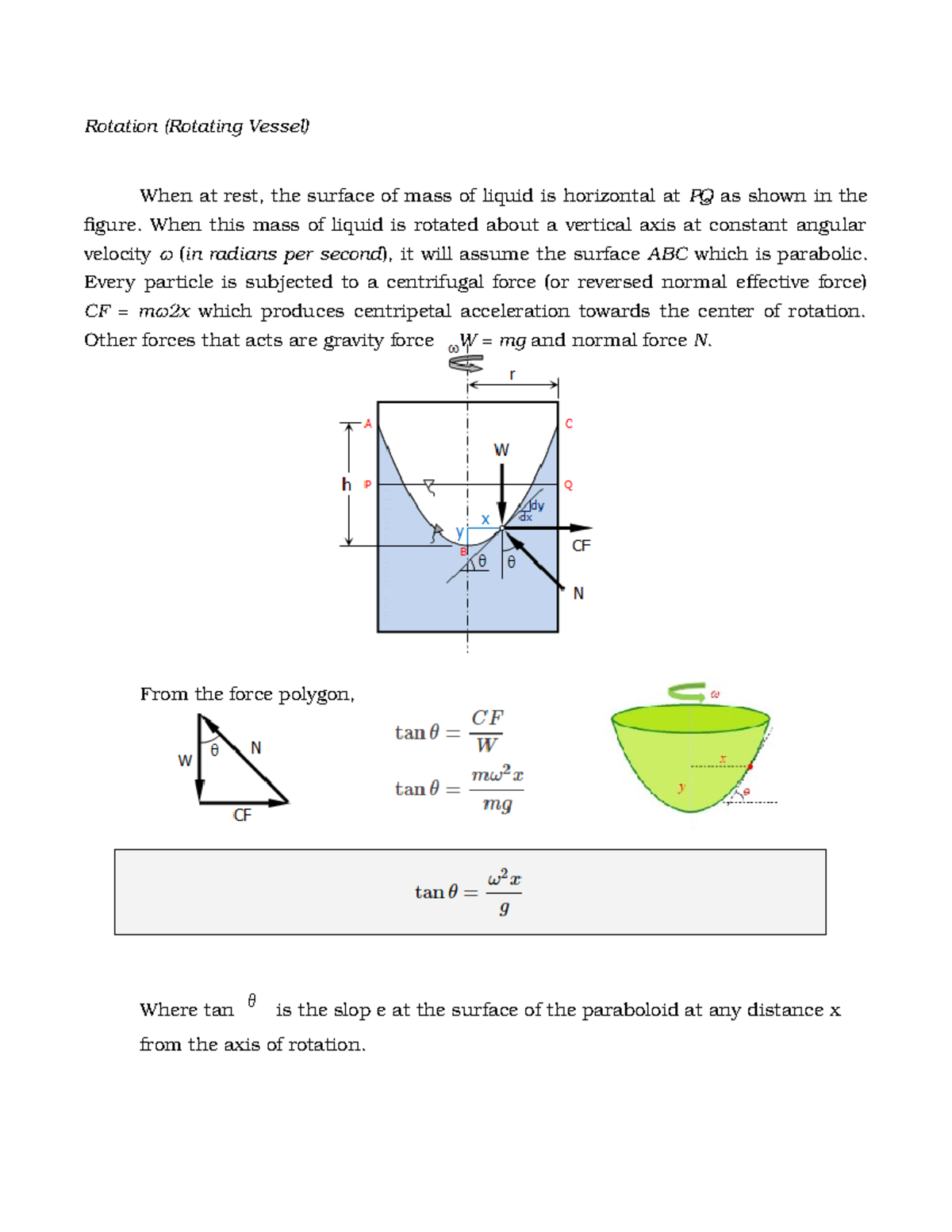 Rotating vessel handout - Rotation(RotatingVessel) When - Studocu